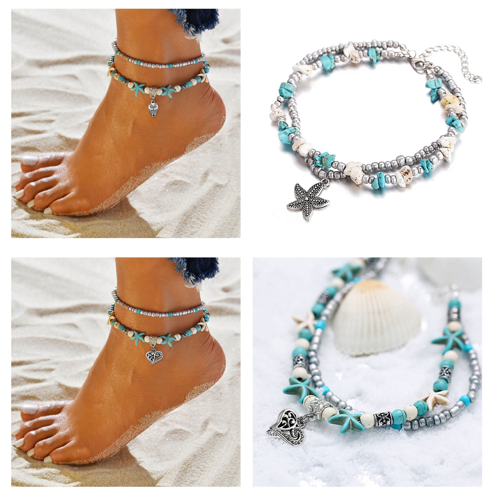 Jacenvly New Fathers Day Gifts Summer Fashion Star Pearl Pearl Anklet Multilayer Anklet Bracelet ...