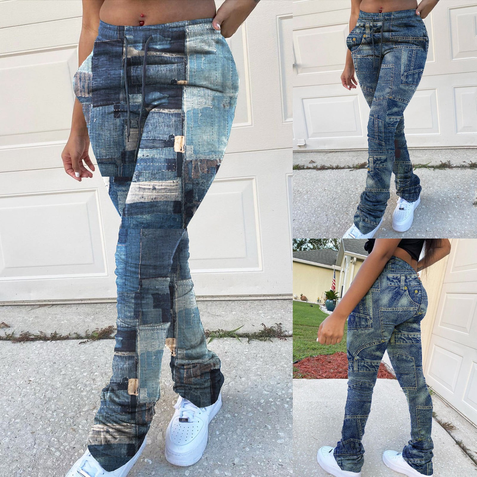 Jacenvly New Jeans for Women Plus Size Long Pants Trendy Print ...