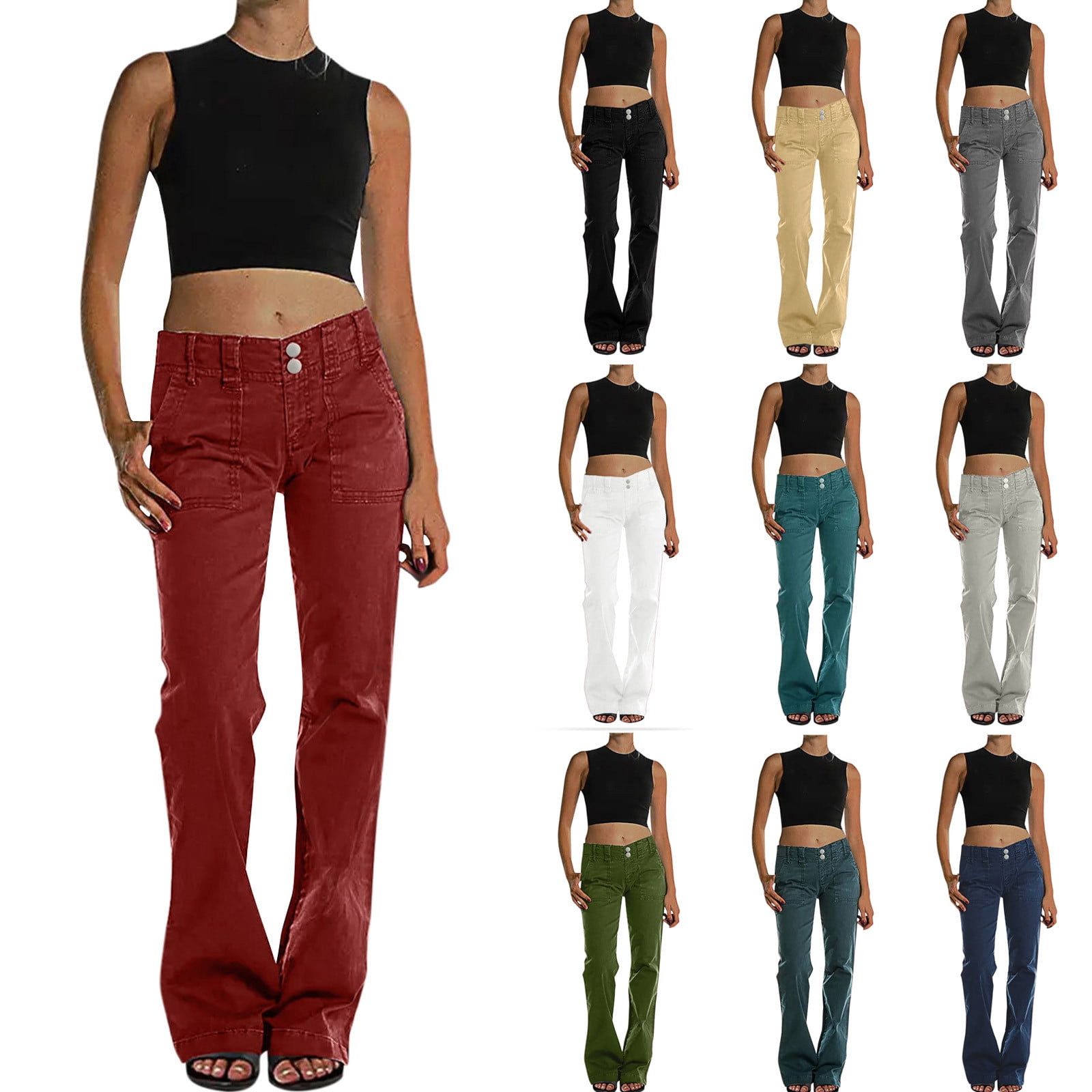 Jacenvly New Jeans for Women Plus Size Long Pants Trendy Solid Comfort ...