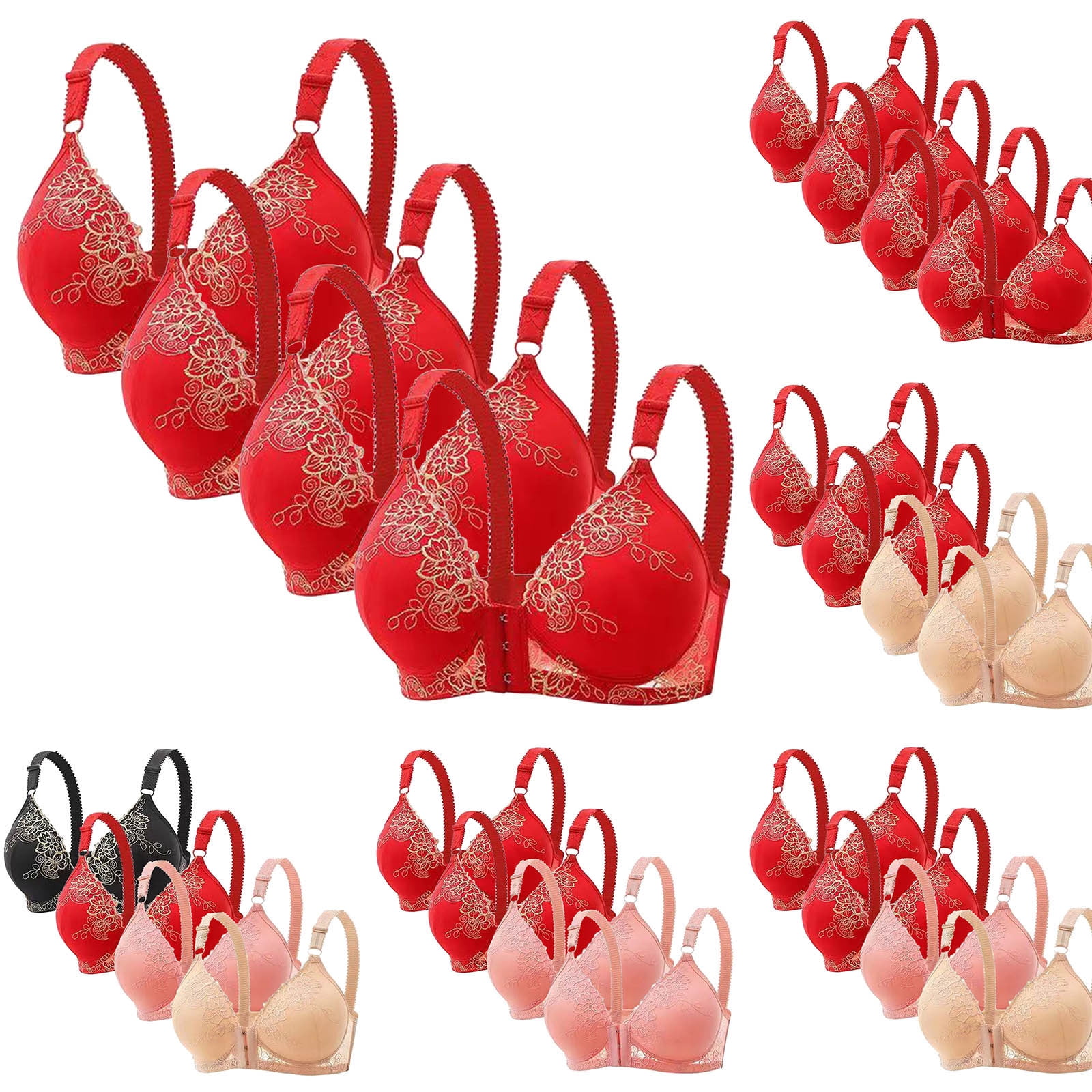 Jacenvly New Ladies Bras 4Pc Women's Large Lace Breathable Front ...