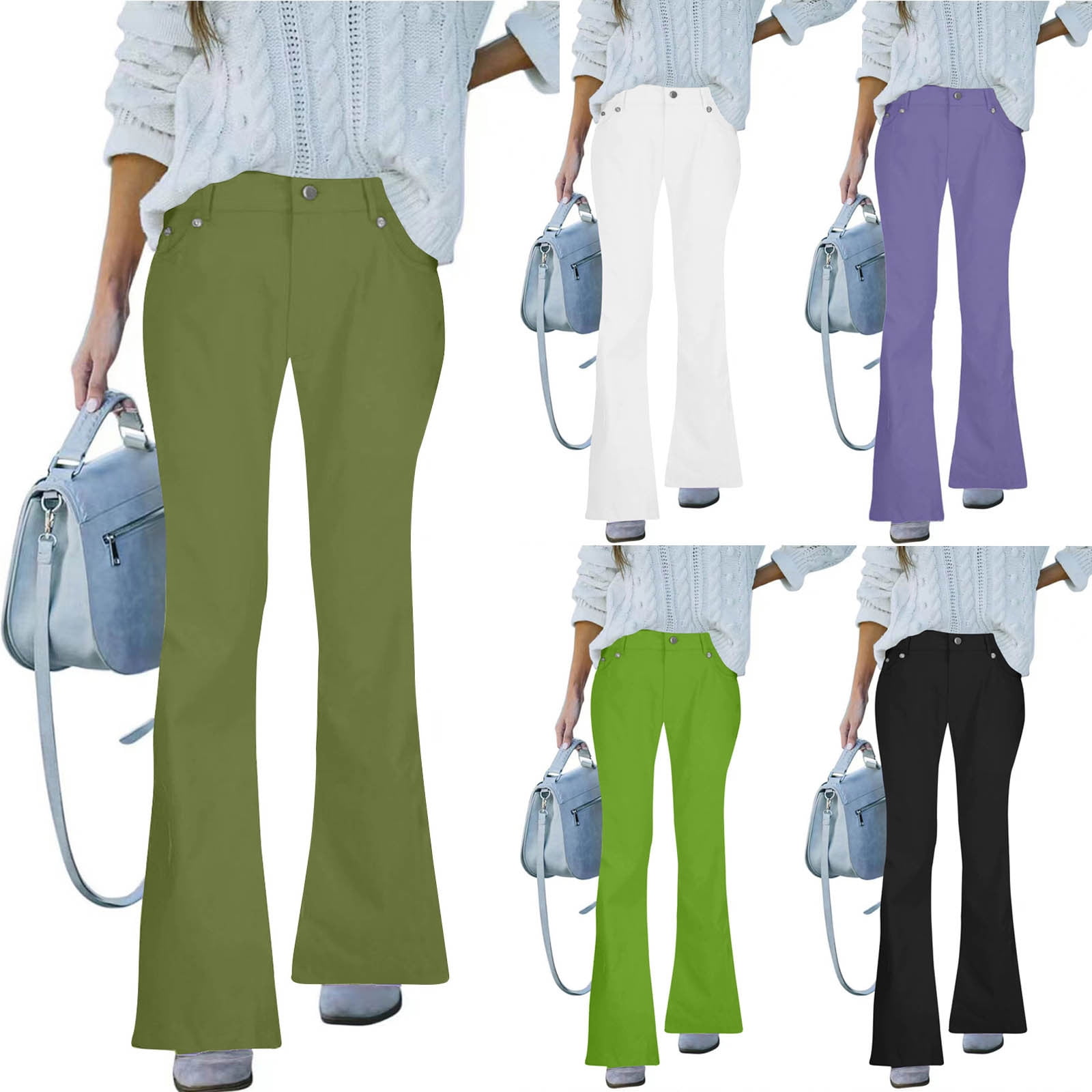 Jacenvly New Pants for Women Jeans Long Pants Casual Solid Comfort ...