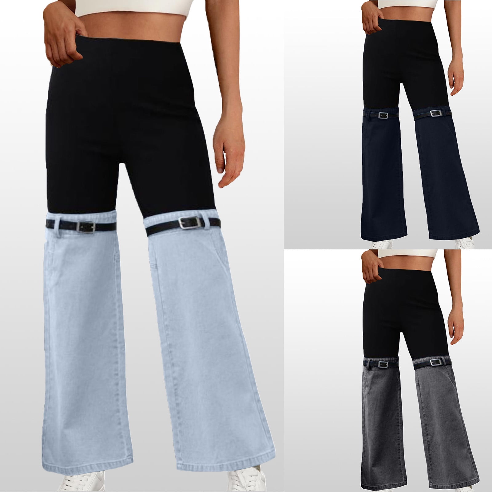 Jacenvly New Pants for Women Jeans Long Pants Loose Color Block ...