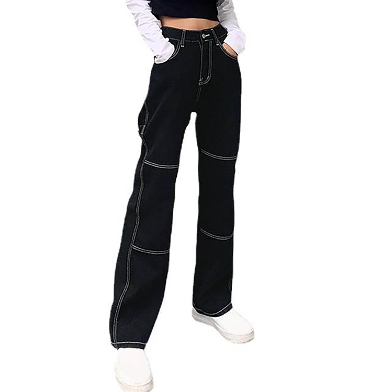 Jacenvly New Pants for Women Jeans Long Pants Loose Striped Comfort ...