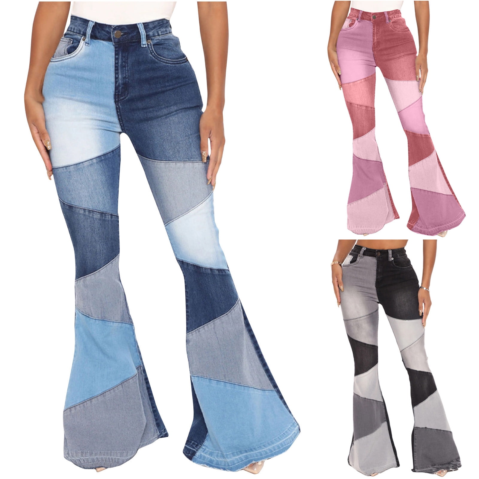 Jacenvly New Pants for Women Jeans Long Pants Casual Color Block ...