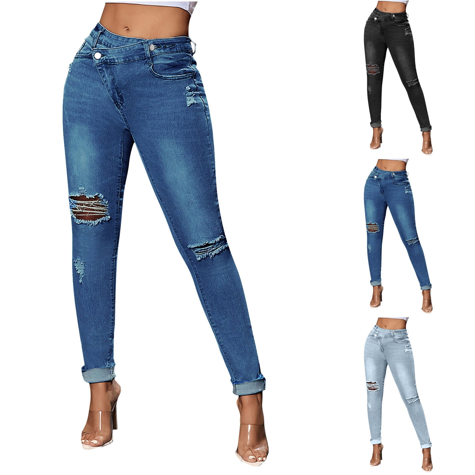 Jacenvly New Pants for Women Jeans Long Pants Trendy Solid Comfort ...