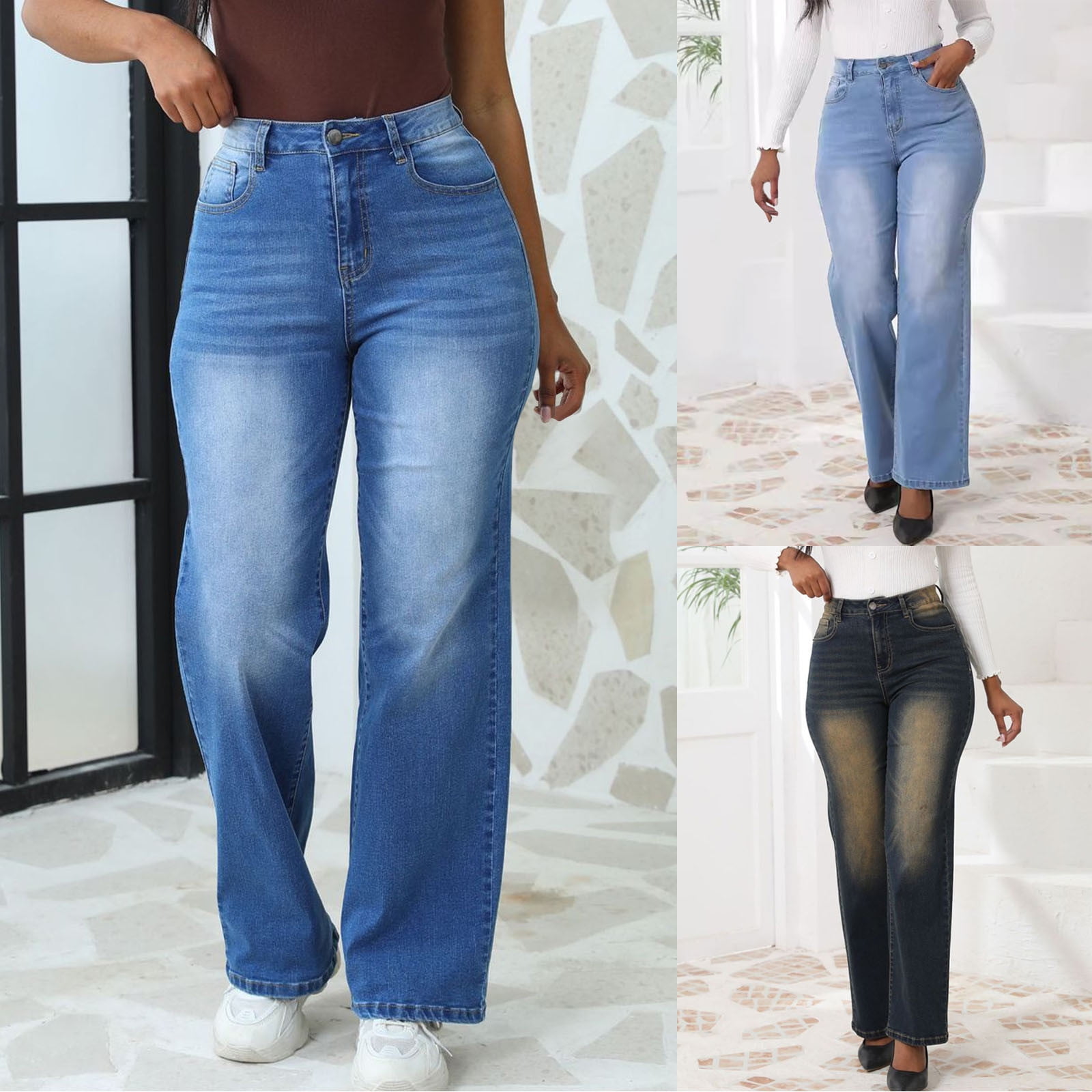 Jacenvly New Pants for Women Jeans Long Pants Trendy Solid Comfort ...