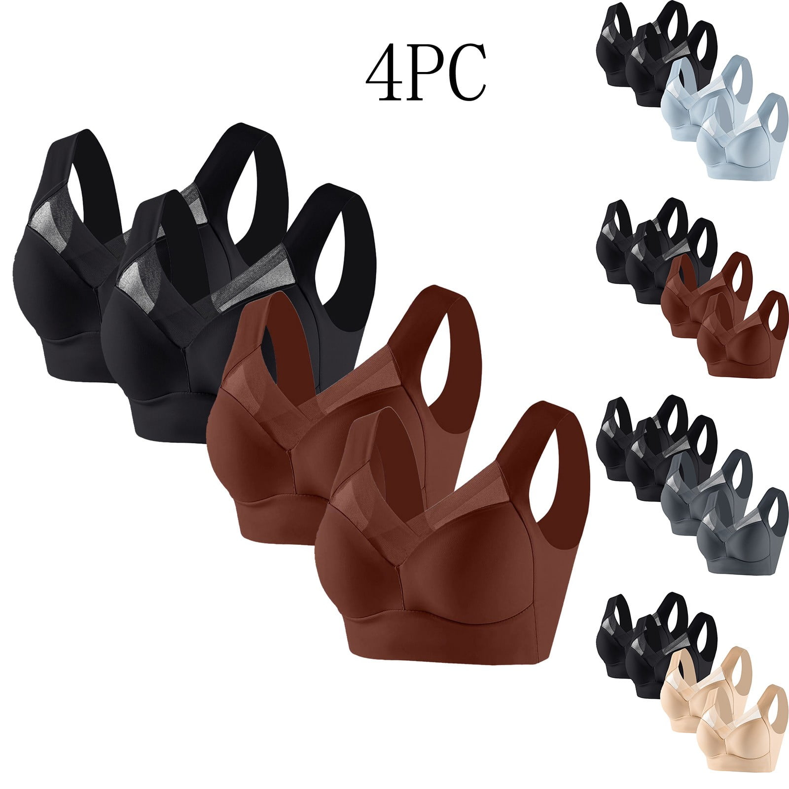 Jacenvly New Push up Bras for Women 4Pc Strapless Lace Underwear with ...