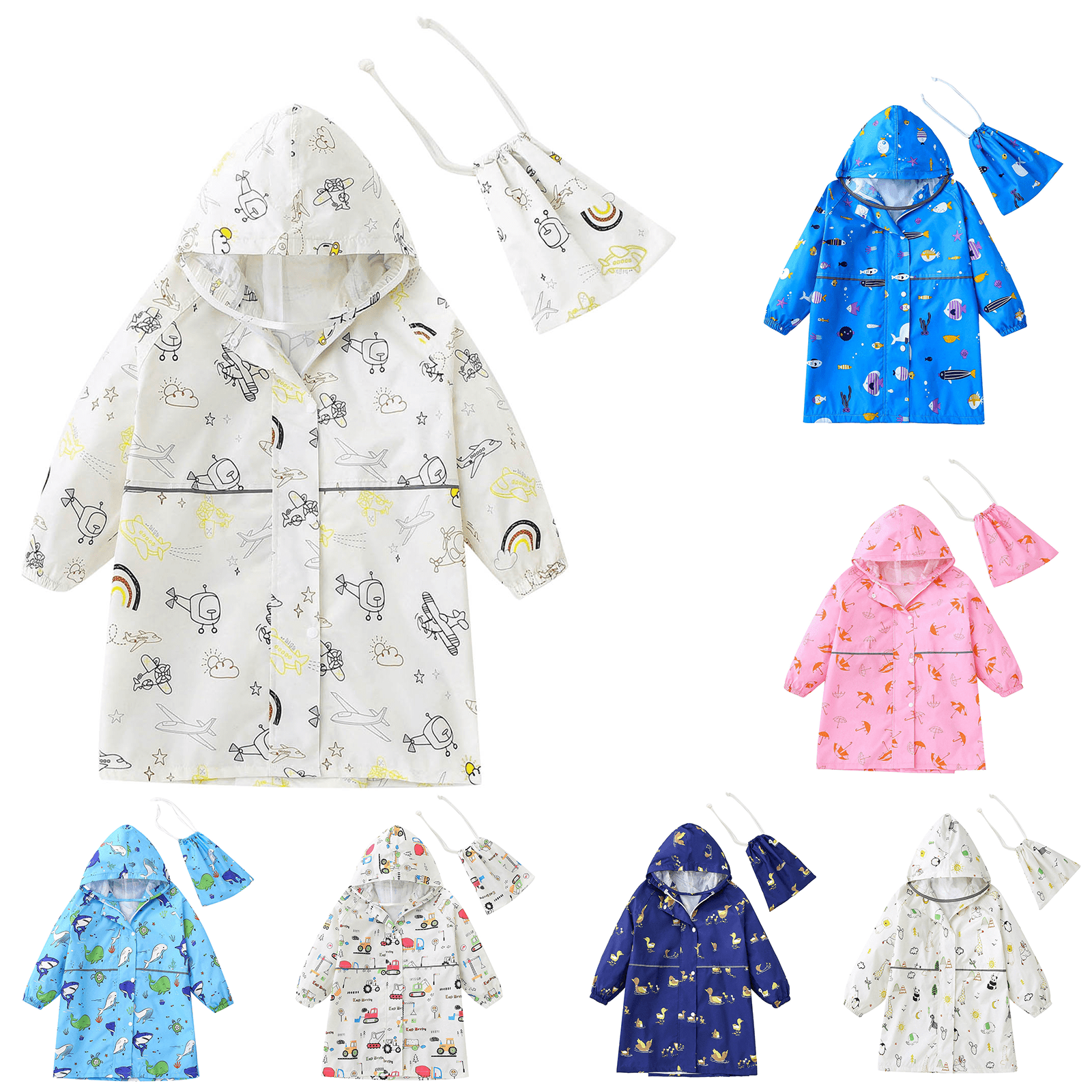 Jacenvly New Rain Ponchos for Kids Toddler Kids Baby Girls Cute Print Rainwear Children Raincoat ...