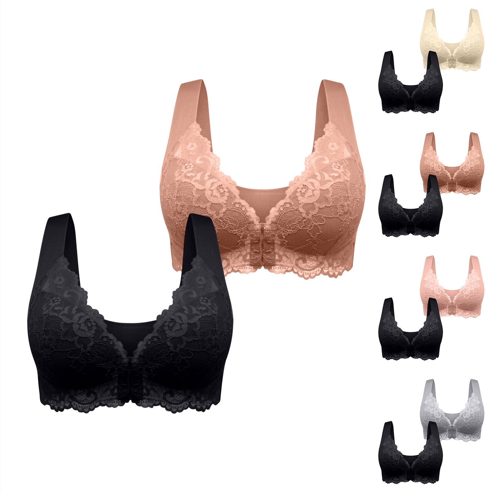 Jacenvly New Sports Bras for Women 2Pc Lace Front Buckle Bra Wire ...