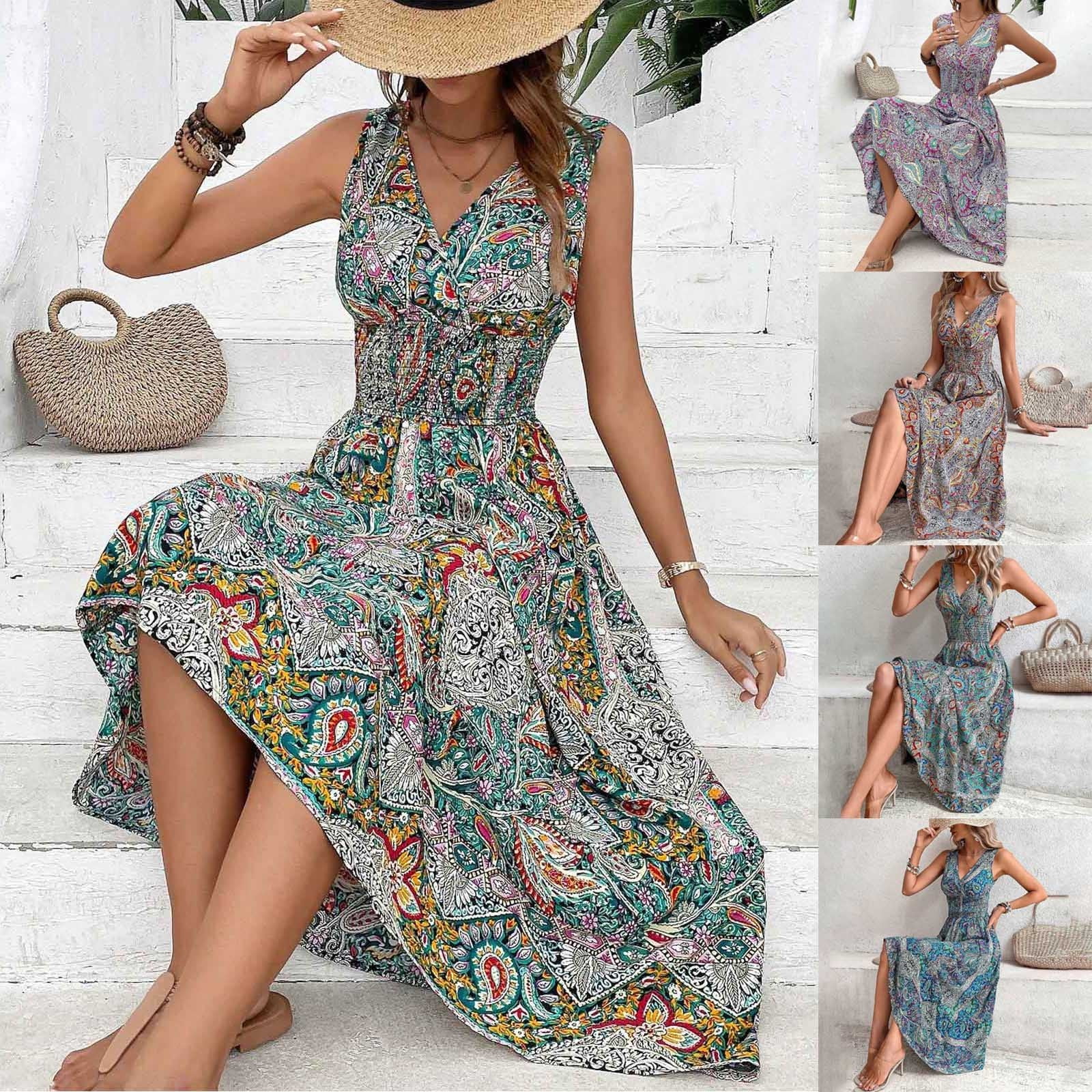 Jacenvly New Sun Dresses for Women 2024 Women'S Fashion Bohemian V-Neck ...