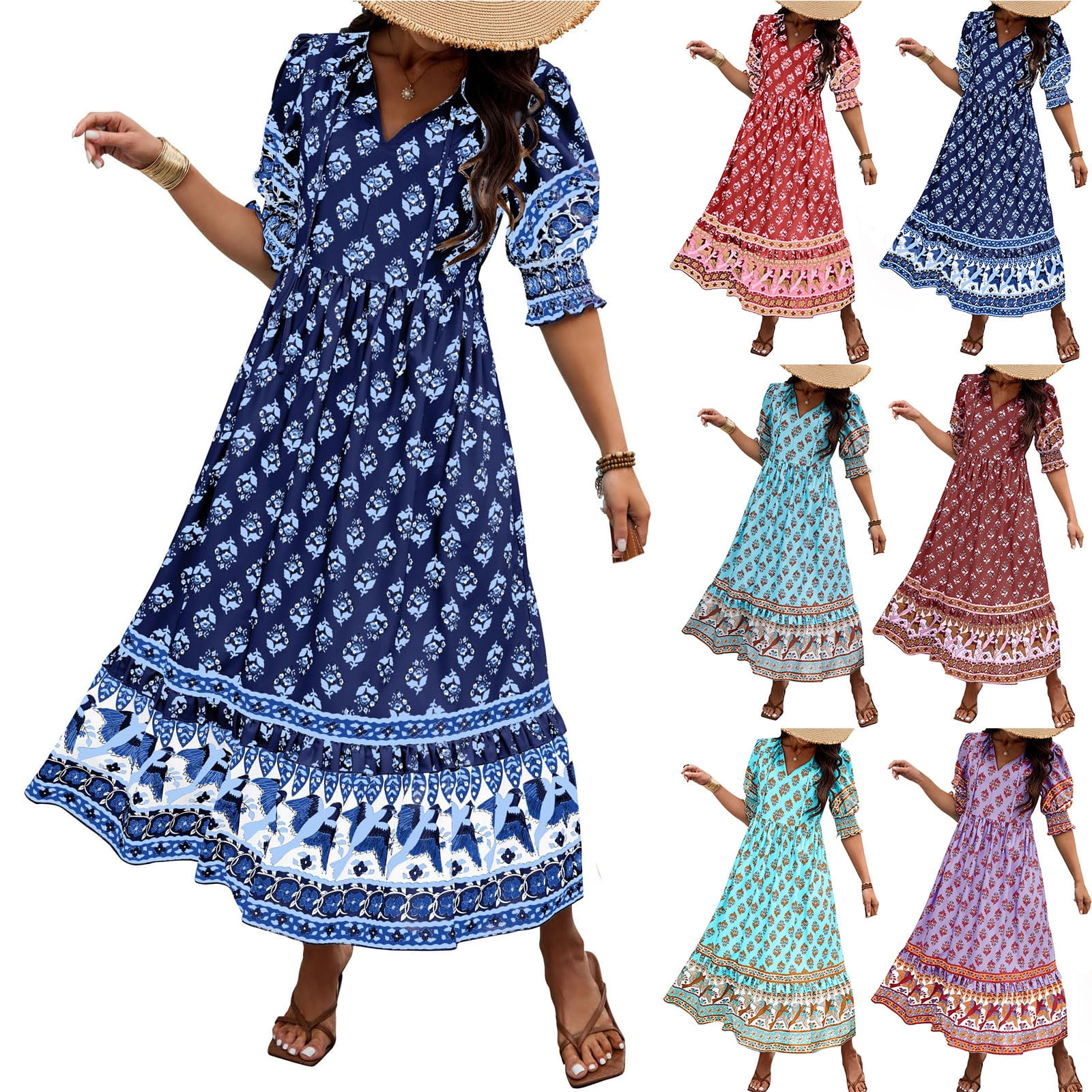 Jacenvly New Sundresses for Women 2024 Women'S Summer Bohemian V-Neck ...