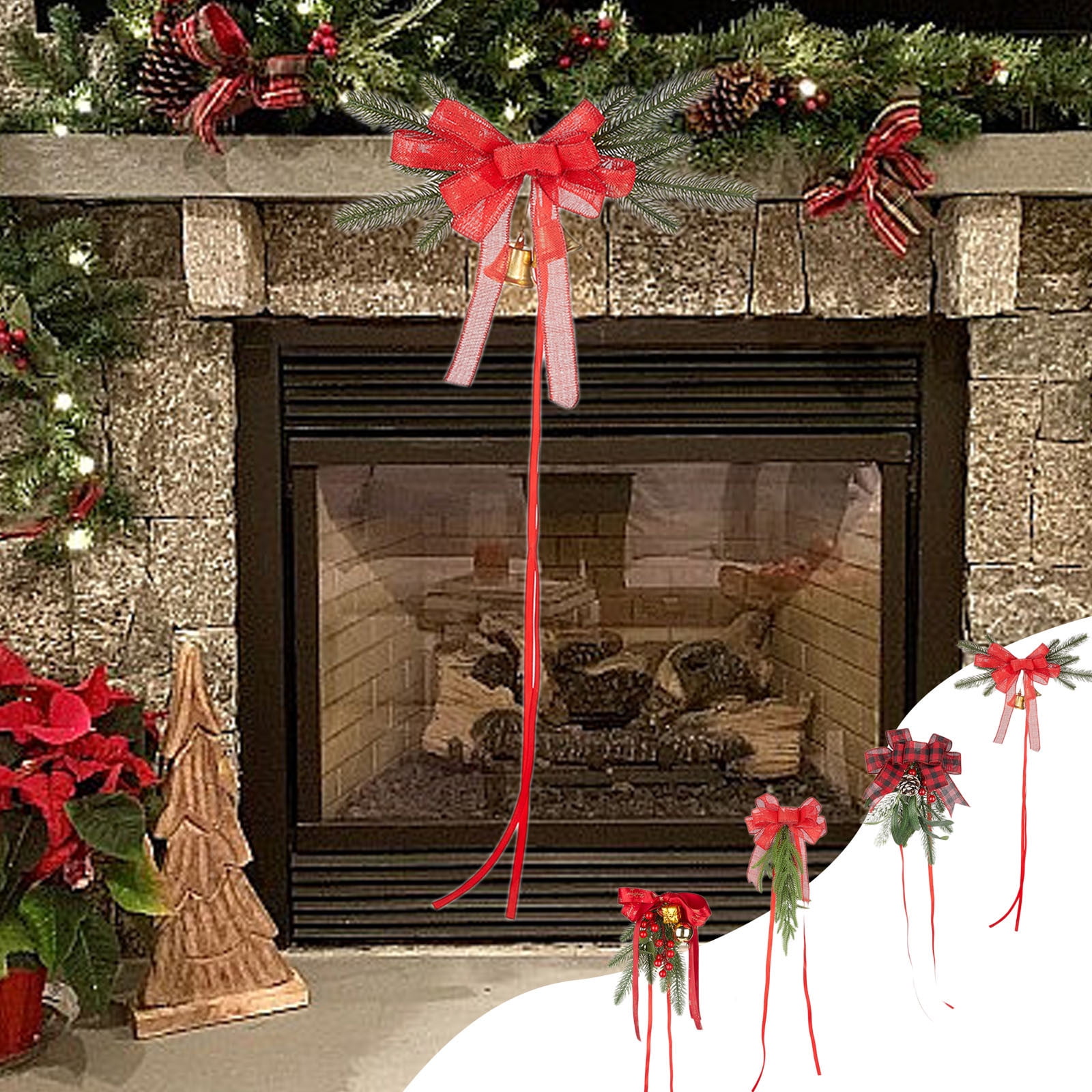 Jacenvly New Wall Decor Christmas Forest Chair Back Flowers Red Bow ...
