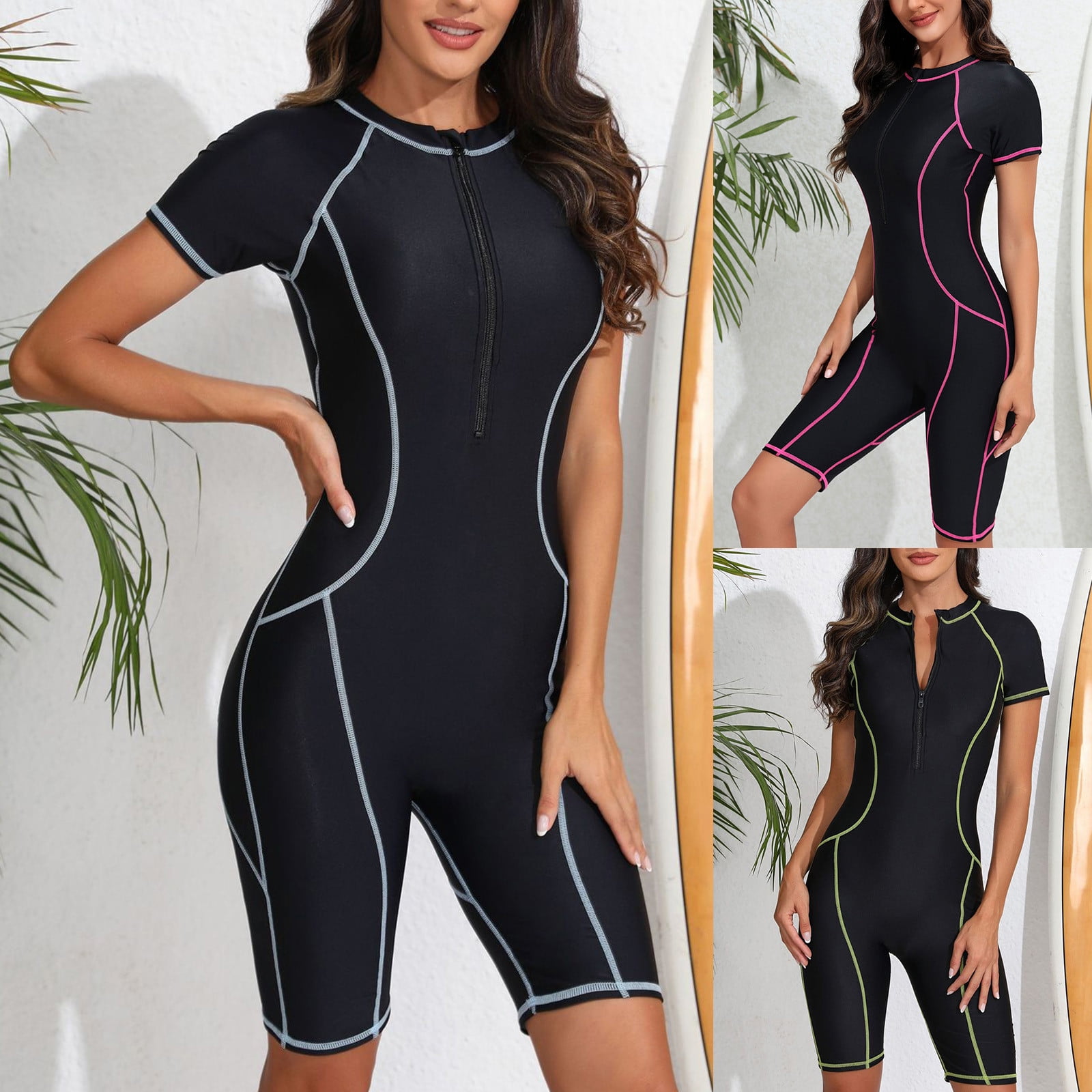 Jacenvly One Piece Swimsuits for Women Trendy Short Sleeve Diving Suit ...