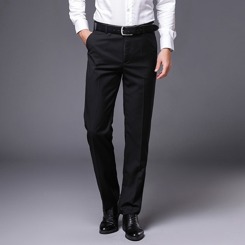 Jacenvly Pants for Men Long Suit Pants Mid Waisted Pocket Plain ...