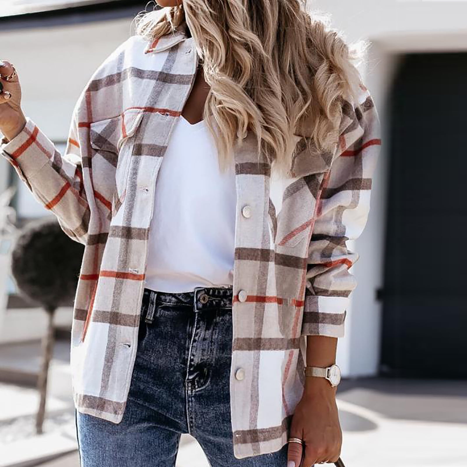 Jacenvly Plaid Shirts for Women Shacket Jacket Comfort Warmth Long ...