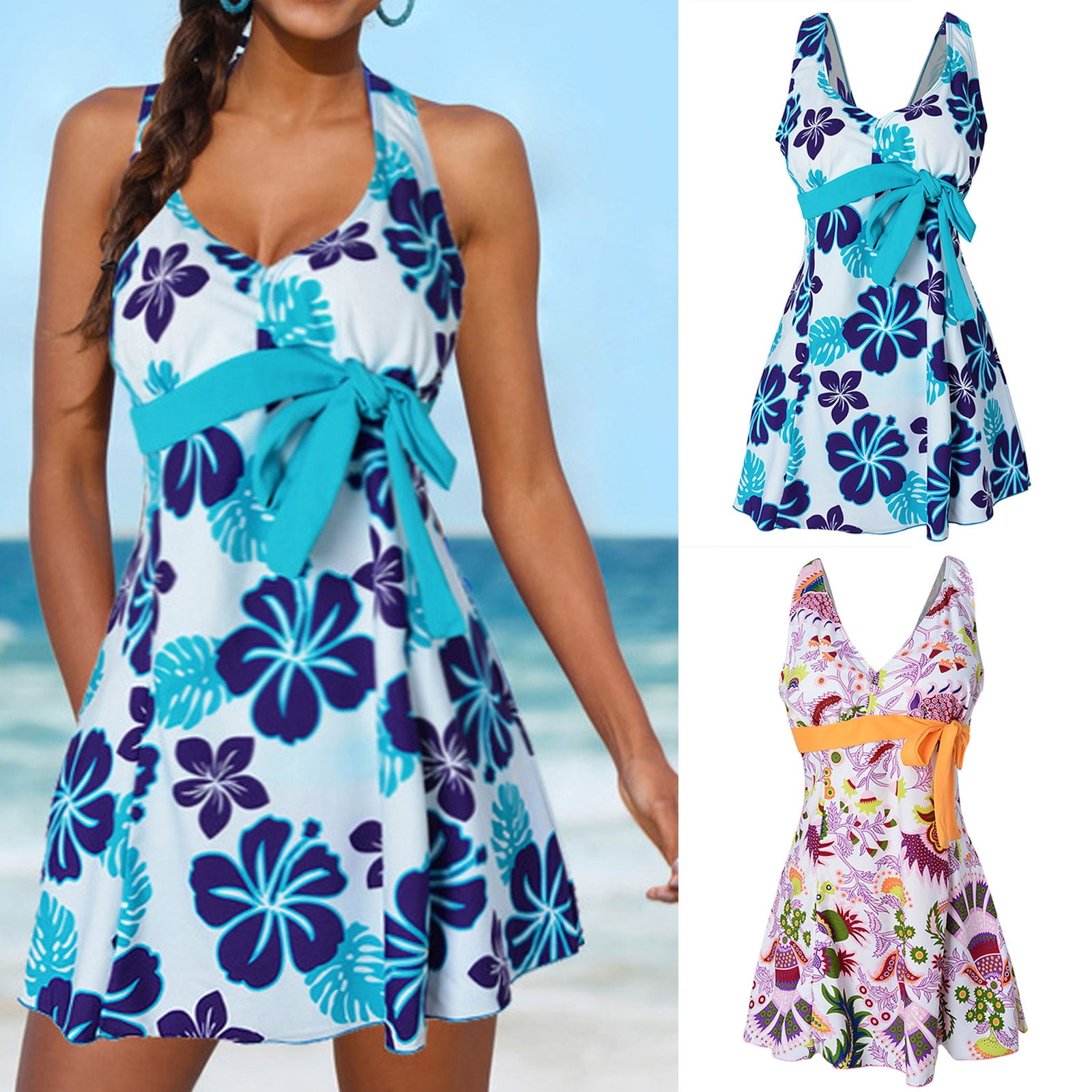 Jacenvly Plus Size Swimsuit for Women Swimdress Two-Piece Swimwear with ...