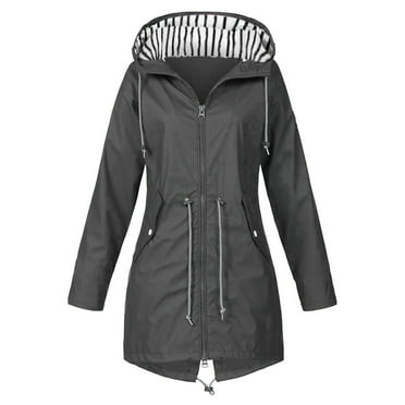 Jacenvly Rain Jacket Women Waterproof Windproof Drawstring Hooded ...