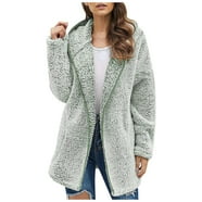 Women's New Hooded Sherpa Jacket Women Casual Winter Fluffy Warm Soft Coat Zip Up Hooded ...
