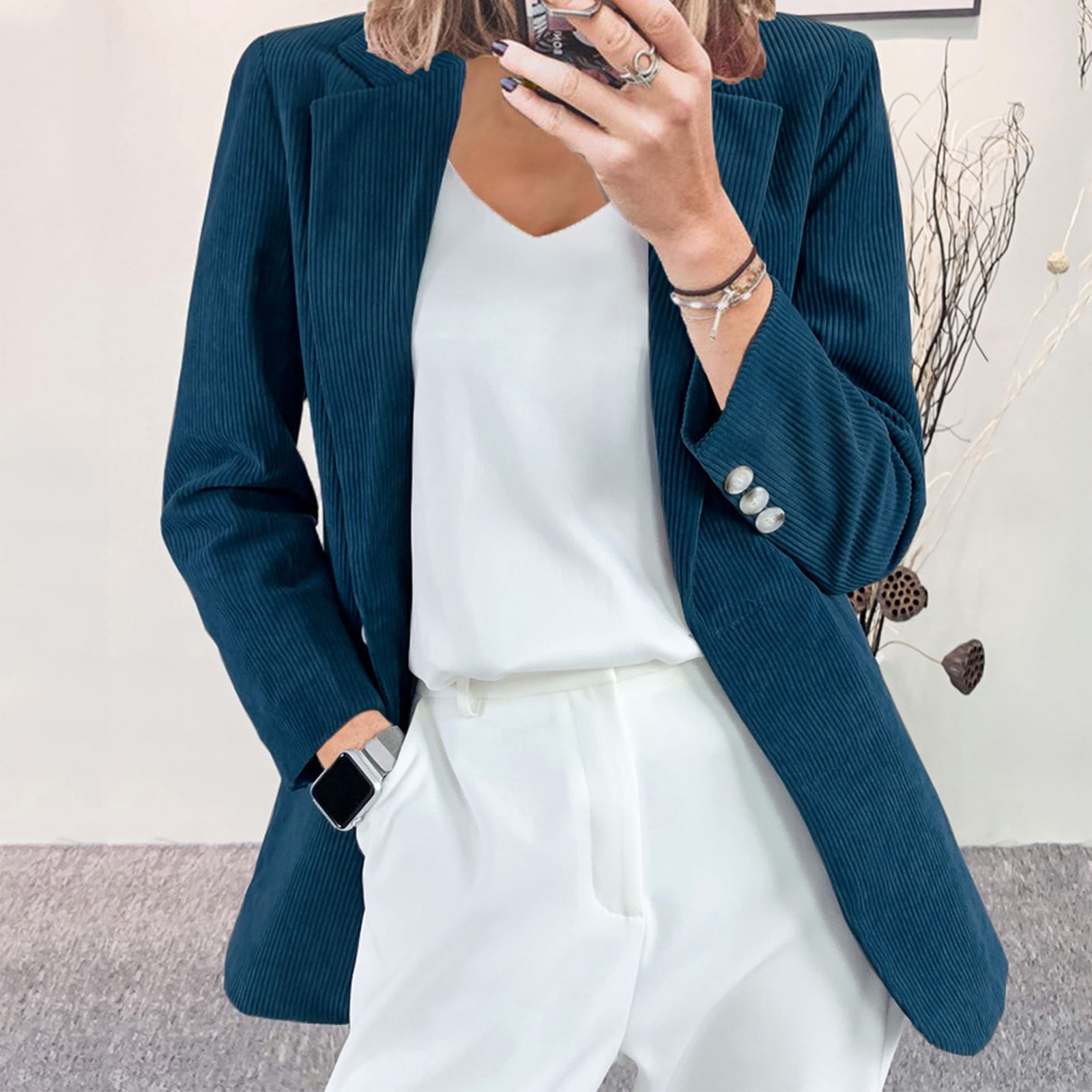Jacenvly Suit Coat for Women Clearance Turndown Collar Long Sleeve ...