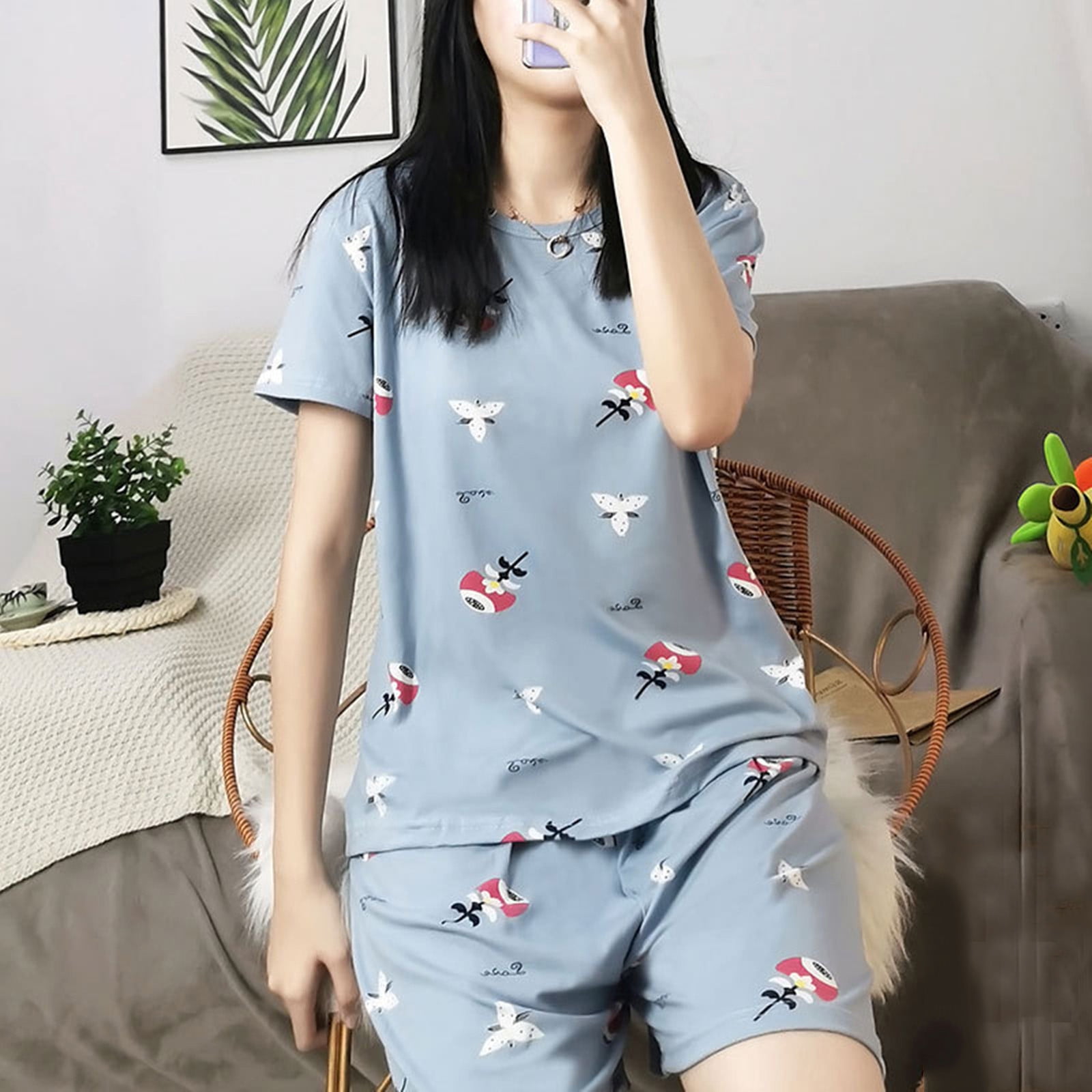 Jacenvly Summer Clearance 2024 New Pajamas Female Summer Thin Short ...