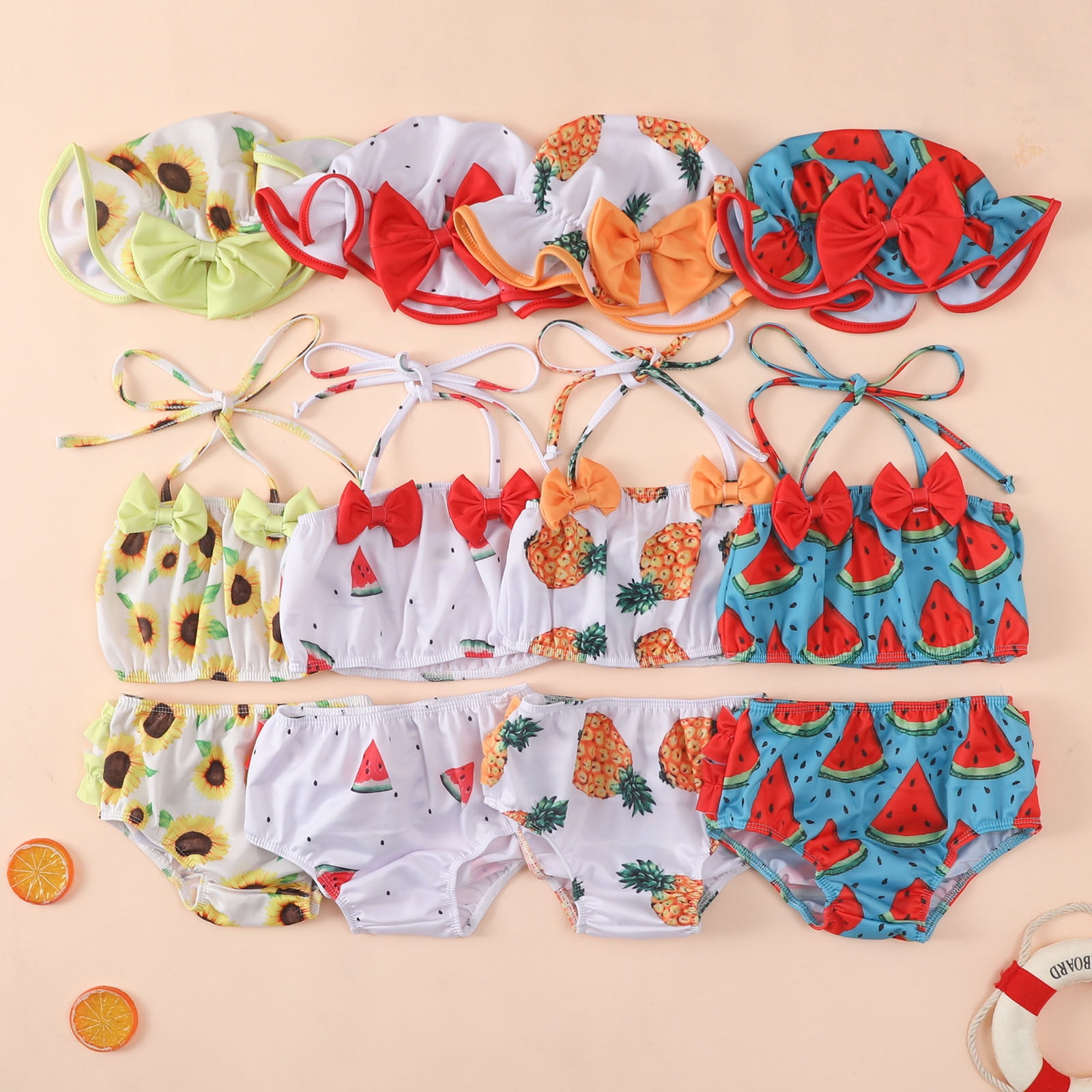 Jacenvly Swimsuits 3 Piece Girls Soft Satiny Toddler Tankinis Fruit ...