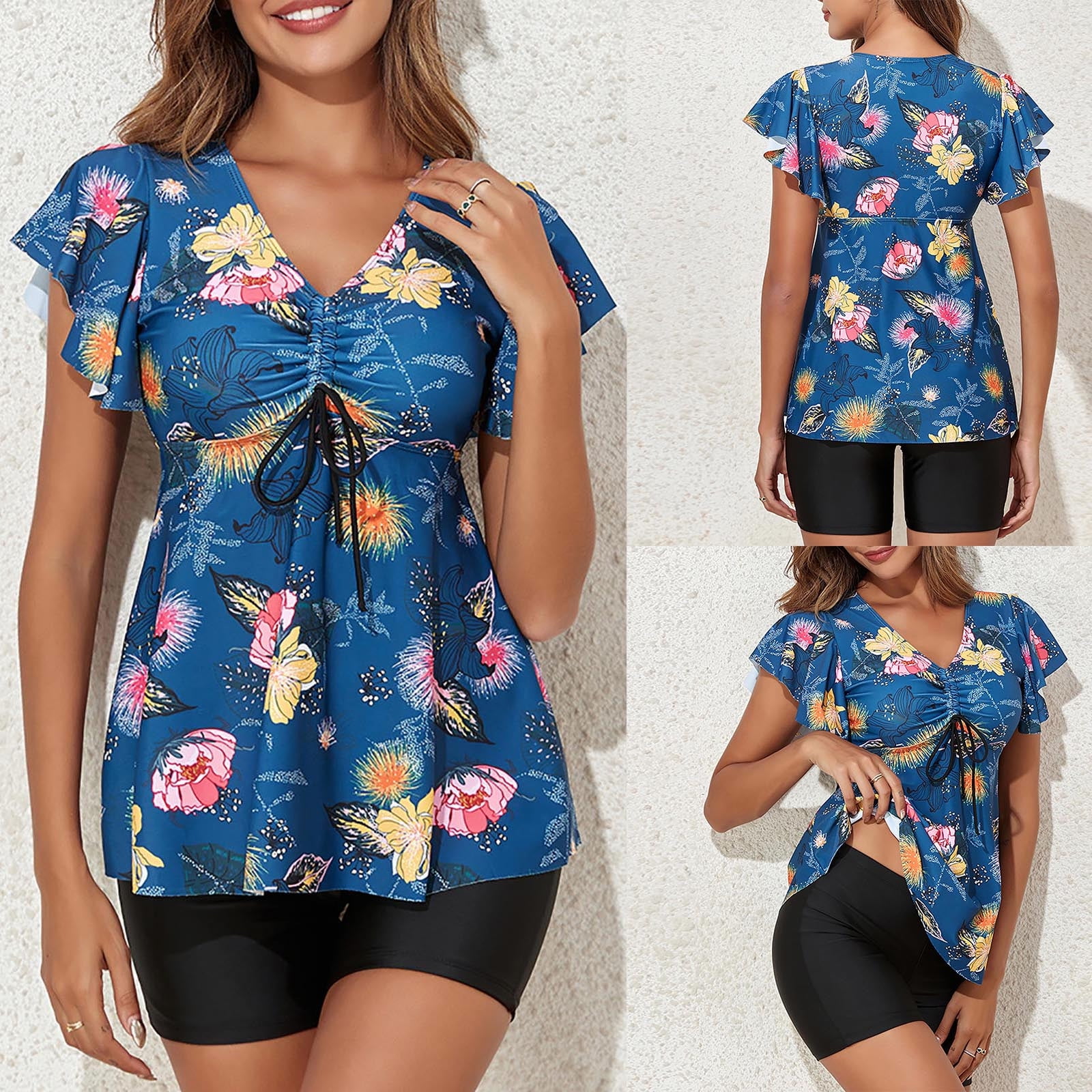 Jacenvly Tankini Swimsuits For Women Clearance Casual Short Sleeve