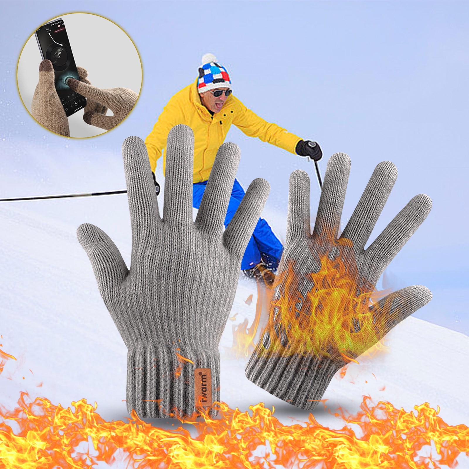 Jacenvly Winter Gloves Waterproof Winter Knit Gloves Warm Full Men ...