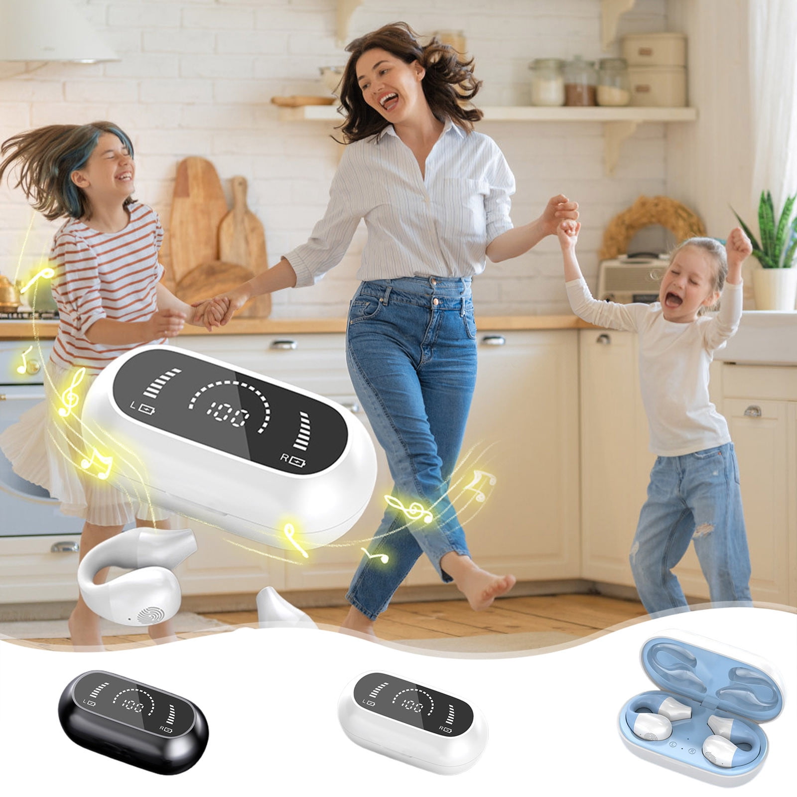 Jacenvly Wireless Ear Clip Bluetooth Headphones Noise Reduction No ...