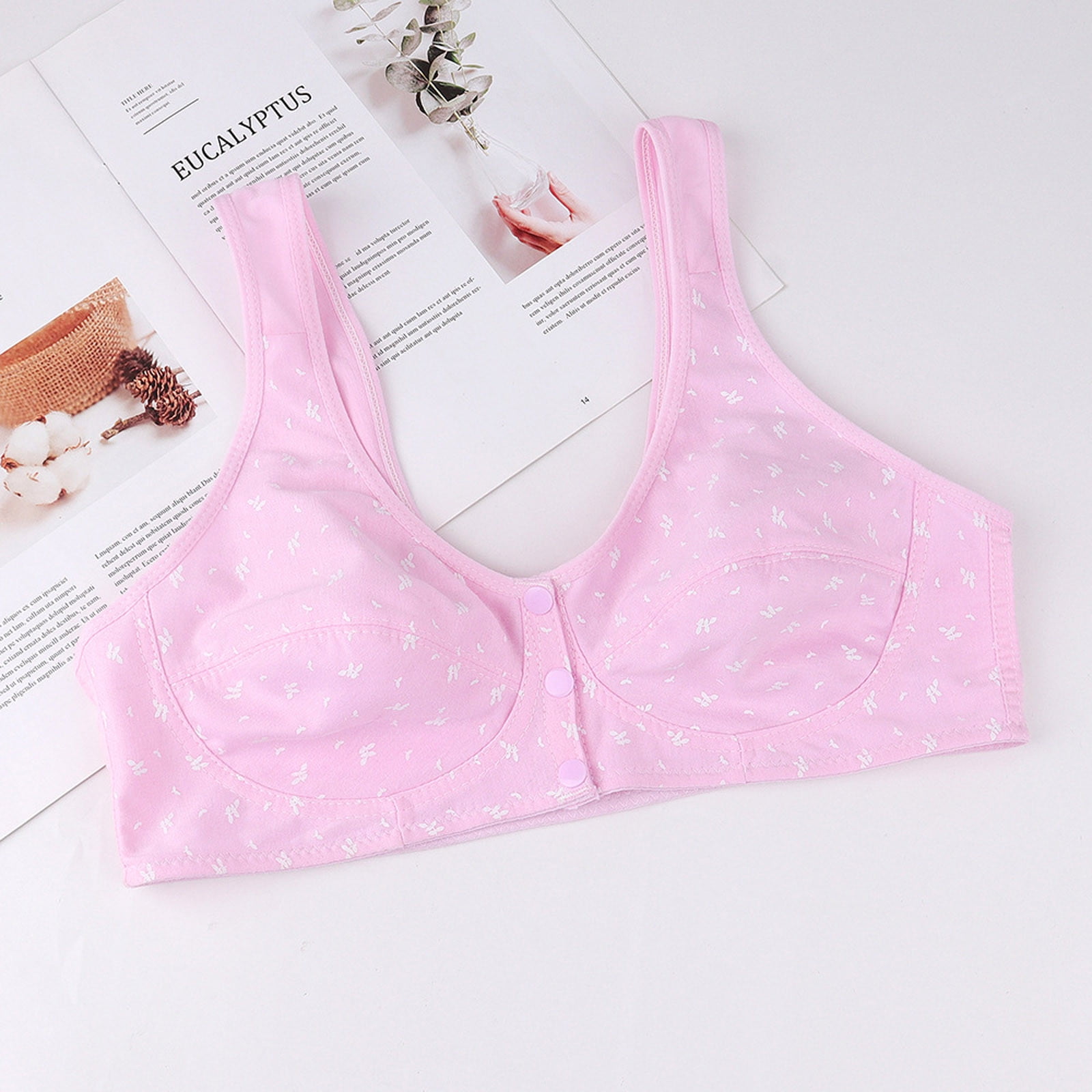 Jacenvly Women Bras Pack Button Front Closure Wireless Solid Beautiful ...