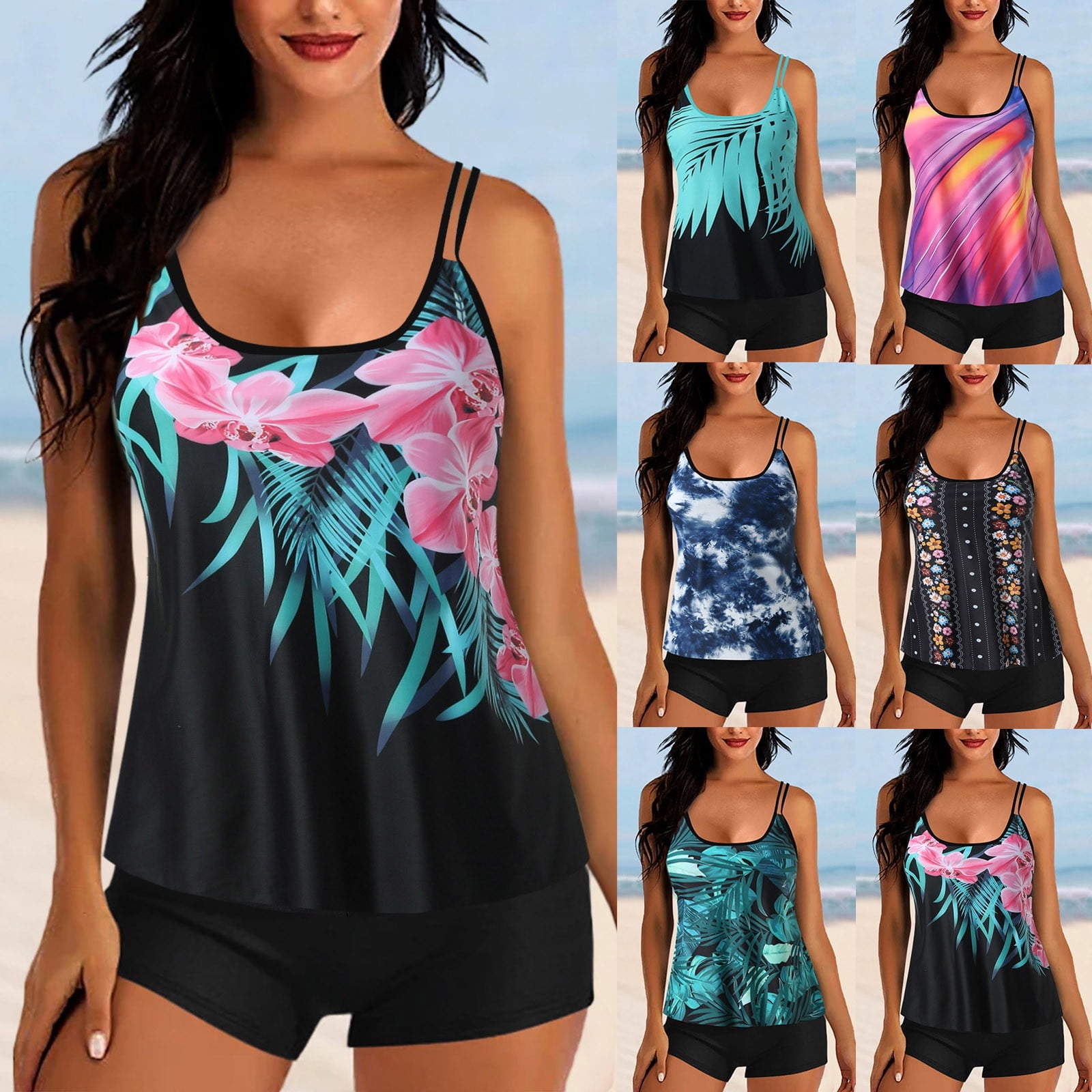 Jacenvly Women Tankini Set Two Piece Clearance Fashion Sleeveless