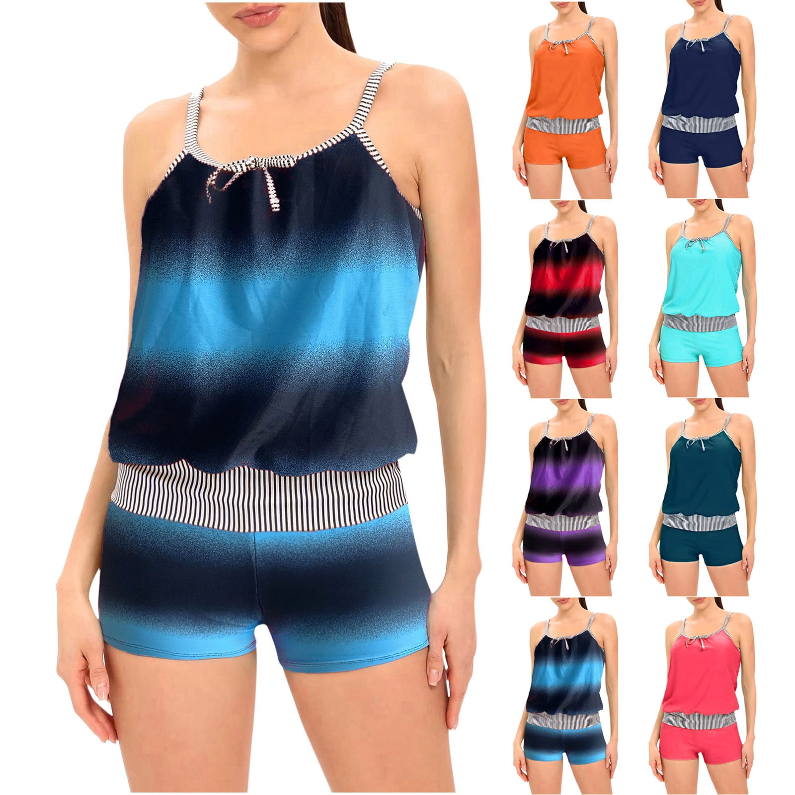 Jacenvly Women Tankini Set Two Piece Clearance Fashion Sleeveless