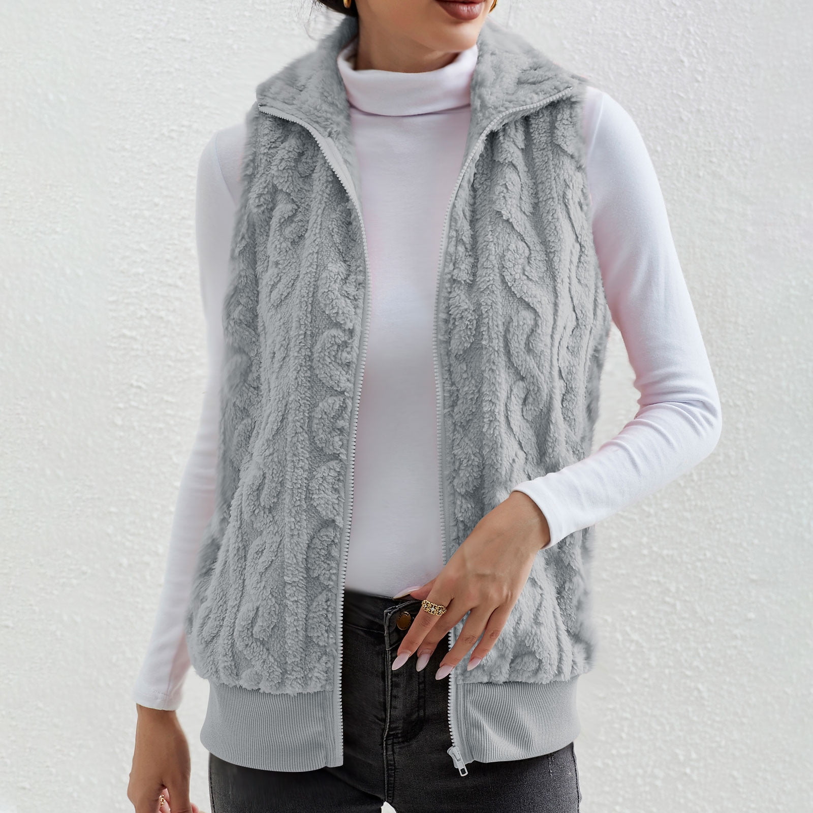 Jacenvly Women's 2024 Fashion Winter Coat Long Sleeve Lapel Zip Up Faux ...