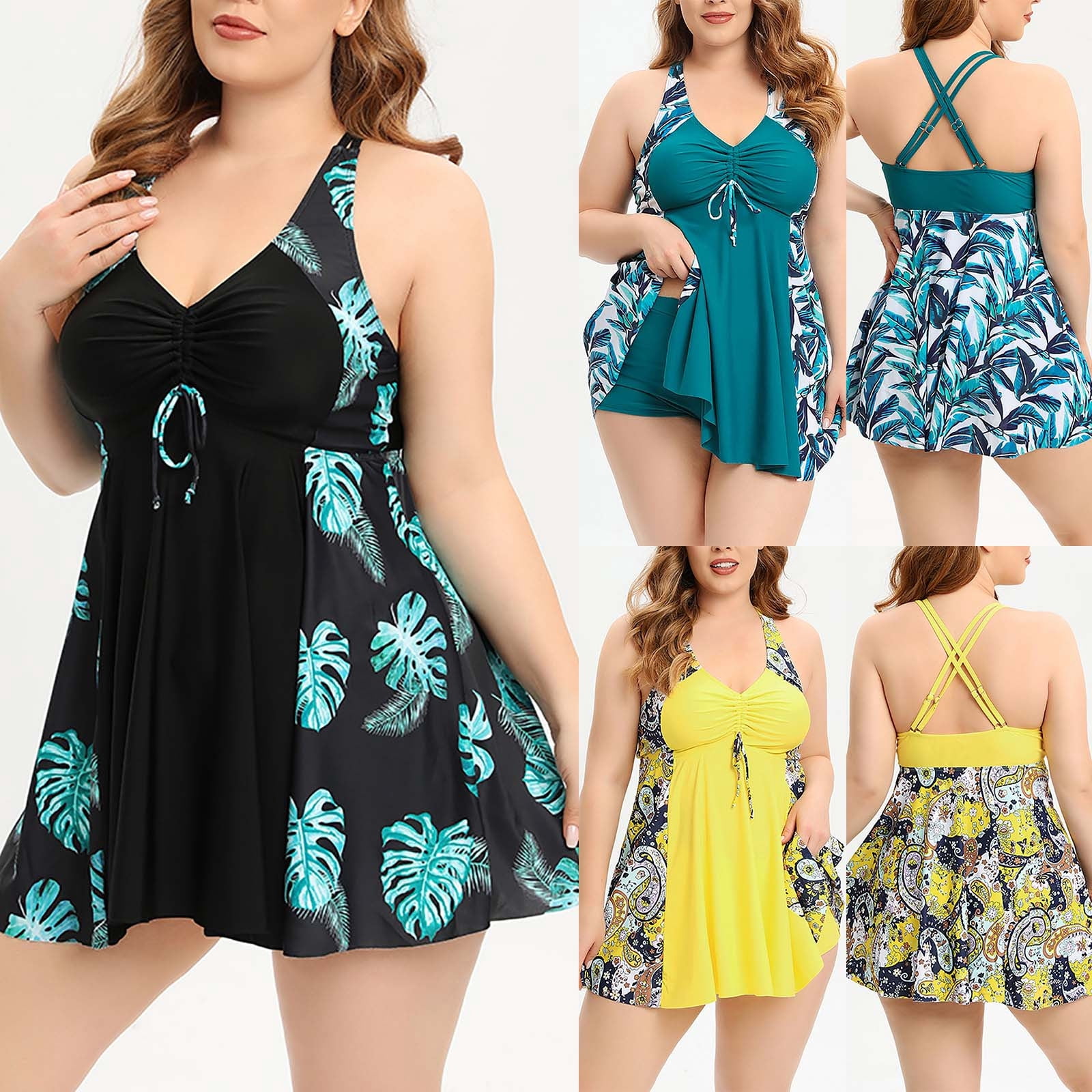 Jacenvly Womens 2-Piece Flounce Swimsuits Fashion Sleeveless Floral V ...