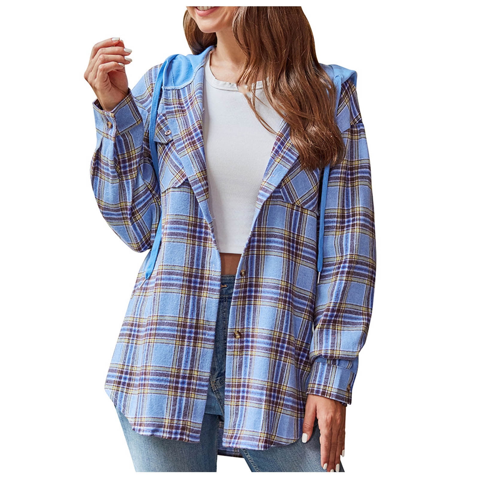 Jacenvly Womens Flannel Jacket Clearance Plaid Shacket Jacket Soft