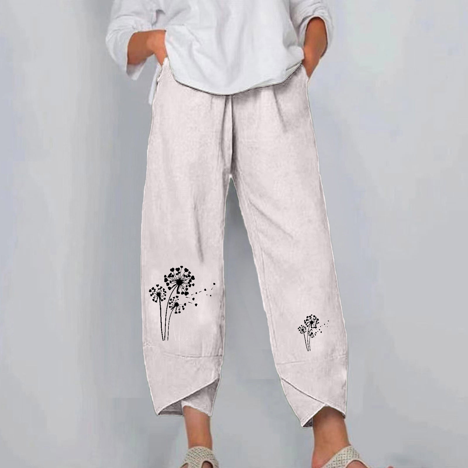 Jacenvly linen pants women Clearance Wide Leg Pants Long High Waisted ...