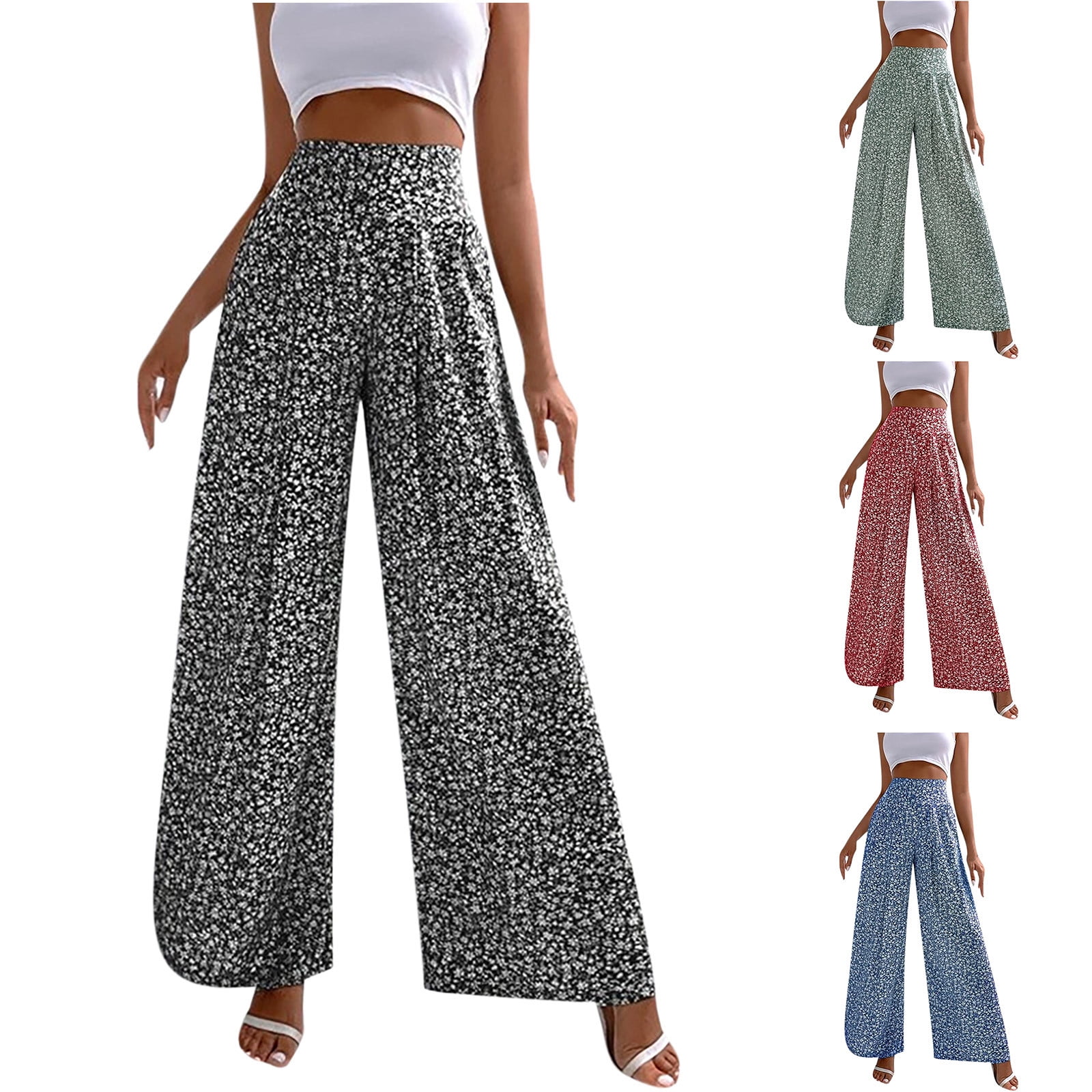 Jacenvly wide leg pants for women Extra Long High Waisted Plain Trousers for Women Casual ...