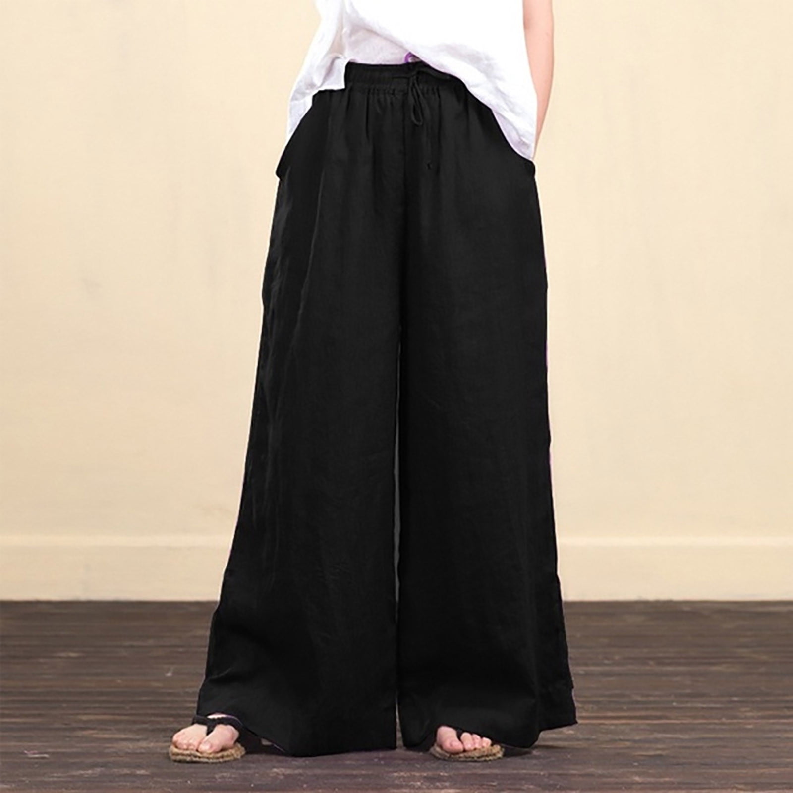Jacenvly wide leg pants for women Clearance Extra Long High Waisted Plain Trousers for Women ...