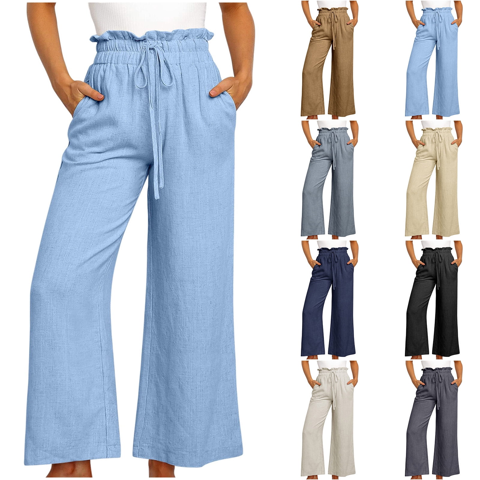 Jacenvly wide leg pants for women Extra Long High Waisted Drawstring ...