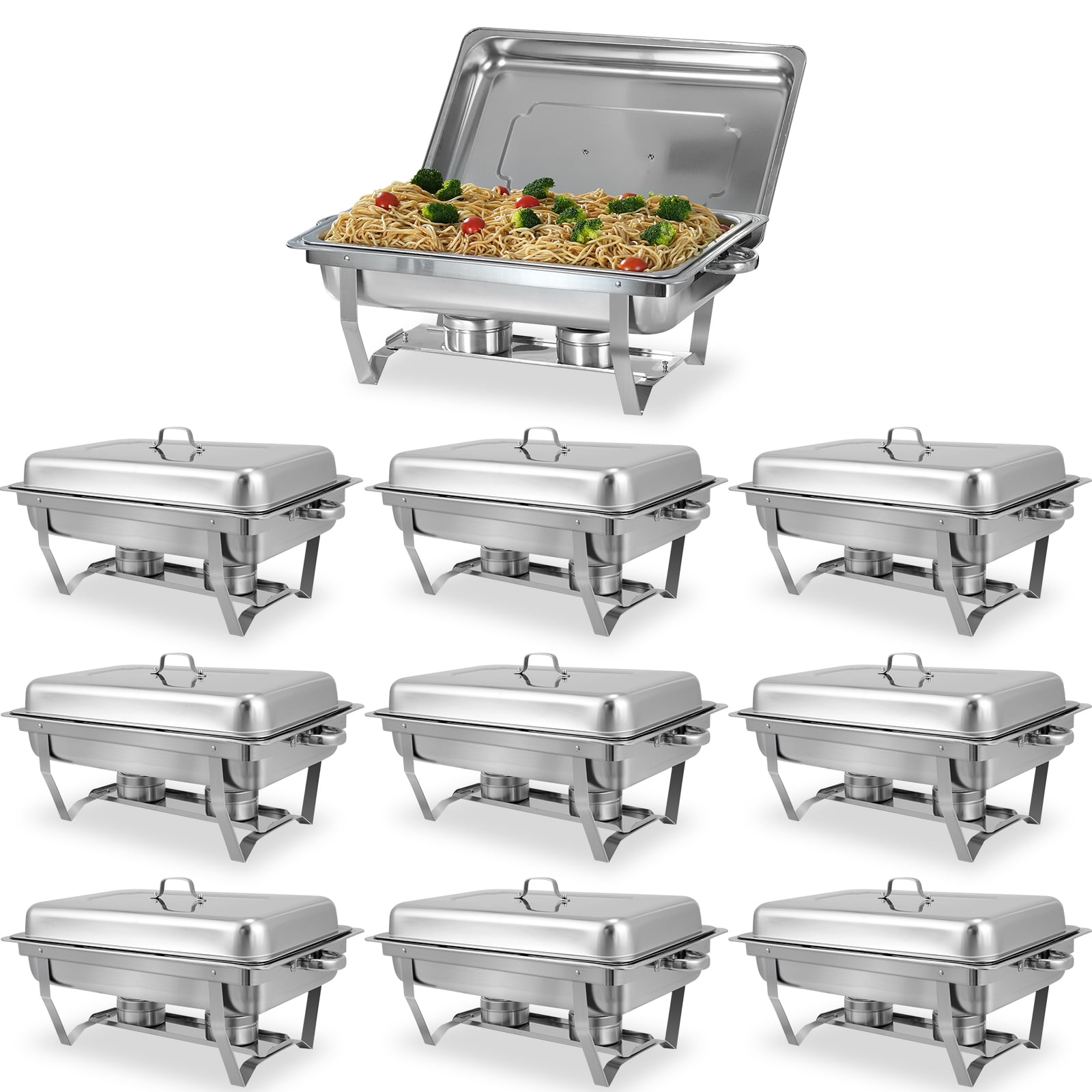 Jacgood 10 Packs Chafing Dish Buffet Set Stainless Steel Foldable Rectangular Buffet Servers and ...