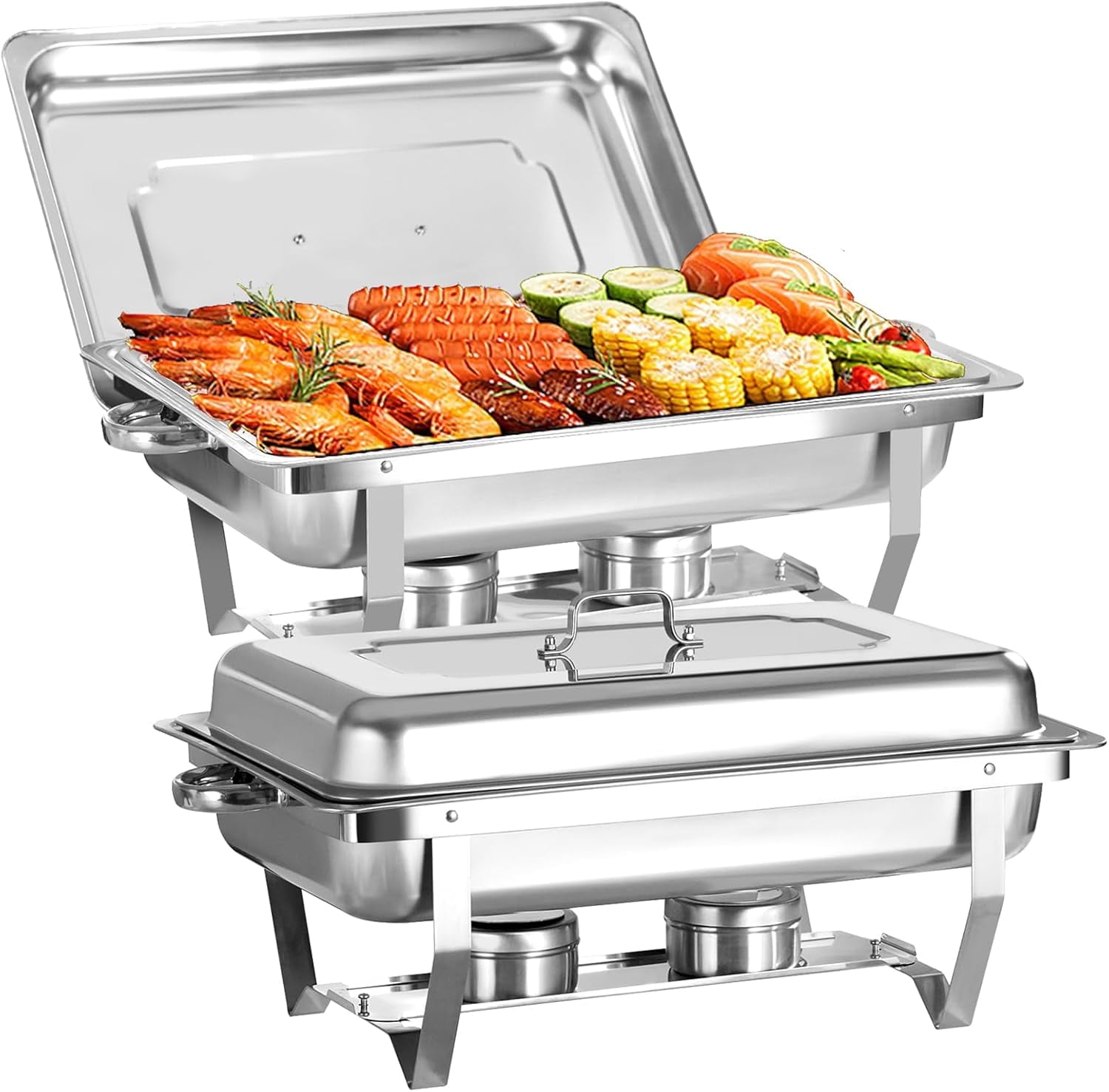 Jacgood 2 Pack Chafing Dish Buffet Set, 8QT Stainless Steel Foldable Catering Food Warmer W Full ...