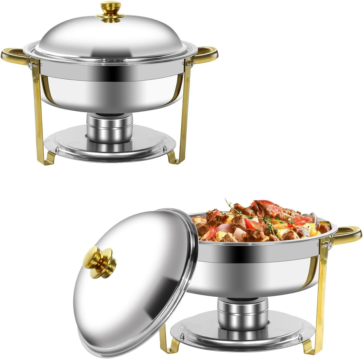 Jacgood 2 Pack Chafing Dishes for Buffet, Round Chafing Dishes 6QT for Buffet Silver Stainless ...