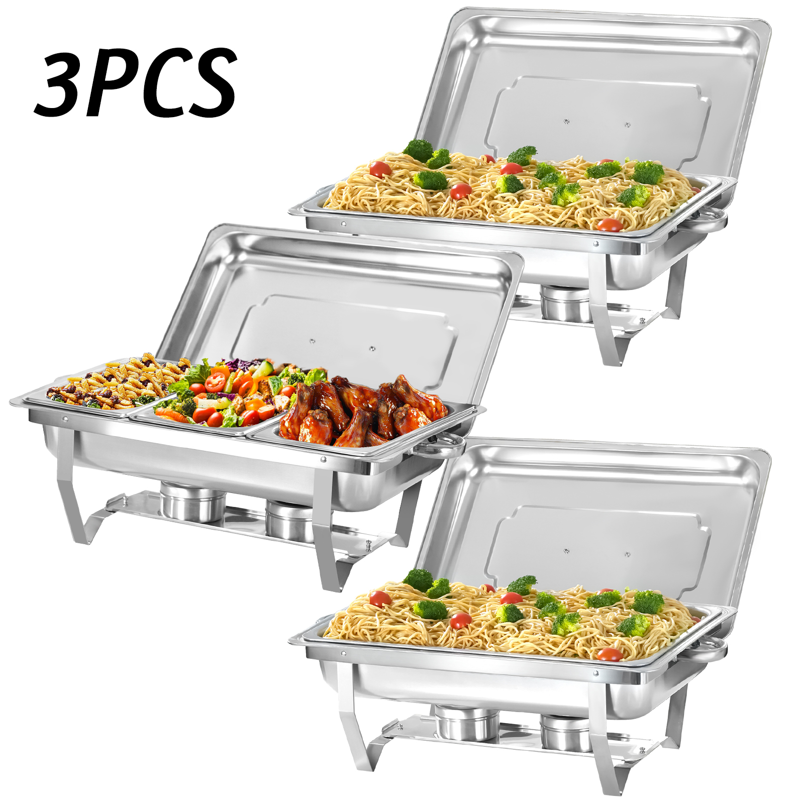 Jacgood 3 Pack Chafing Dish Buffet Set 8QT，Silver Stainless Steel Food ...