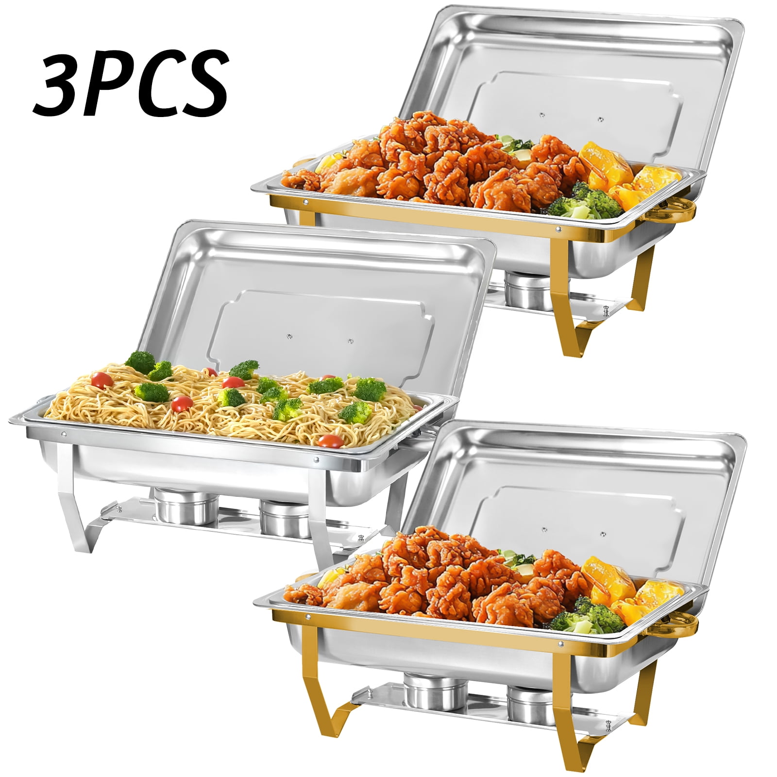 Jacgood 3 Pack Rectangle Chafing Dish Buffet Set，Stainless Steel Food ...