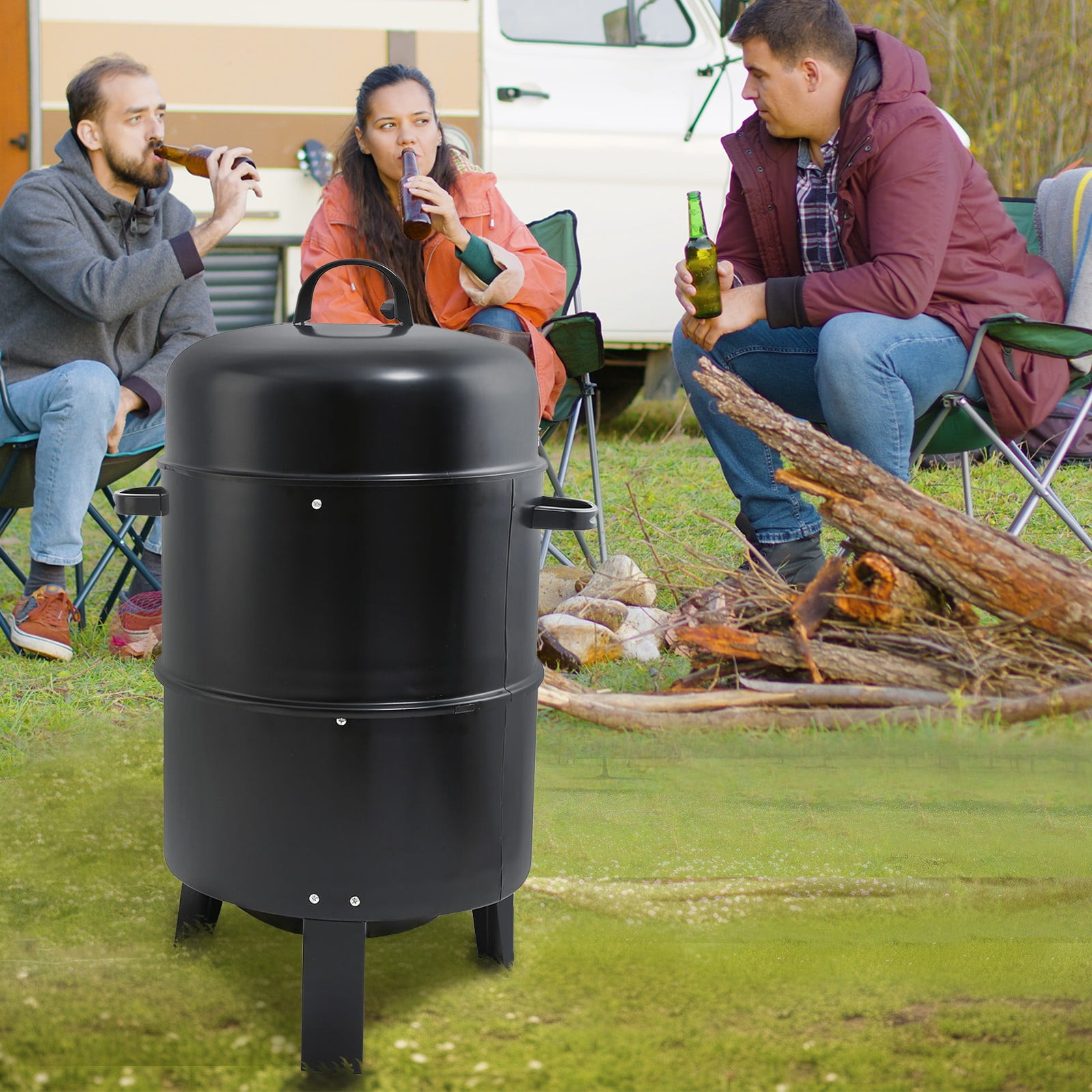 Jacgood 3-in-1 Outdoor Smoker Grill Portable Charcoal BBQ Grill with ...