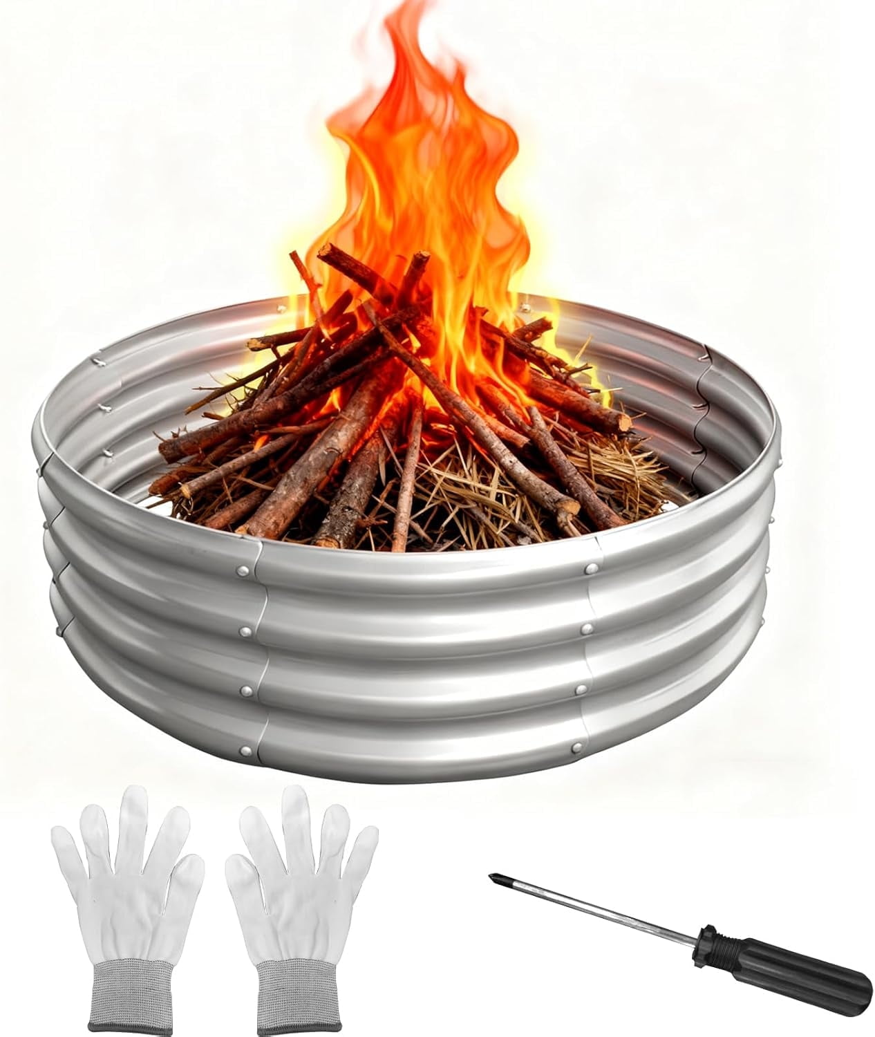 Jacgood 3FT Diameter Camp Fire Ring Pit, Large Round Galvanized Steel ...