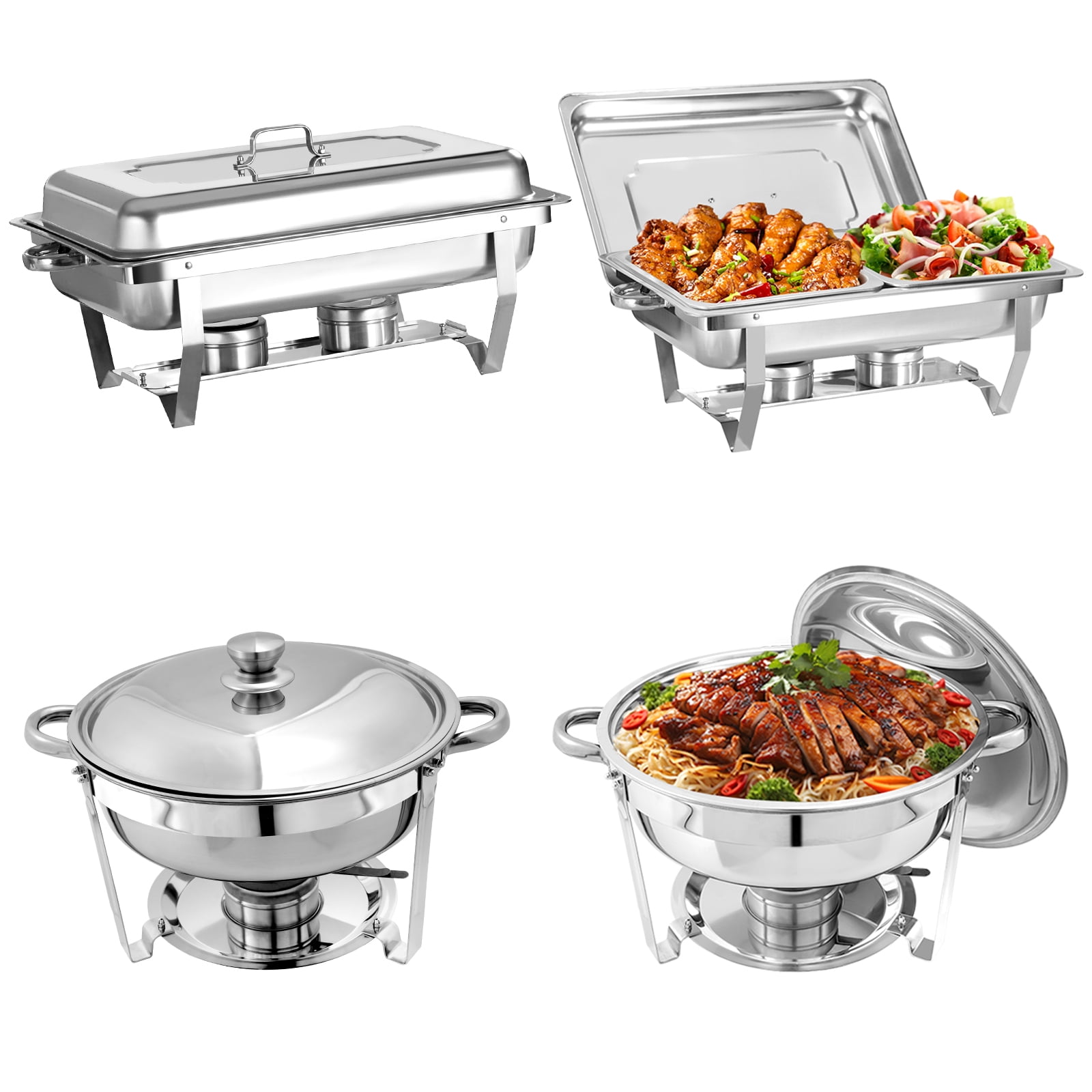 Jacgood 4 Pack Chafing Dish Round 5QT×2+Rectangular Half pan×2 Chafers ...