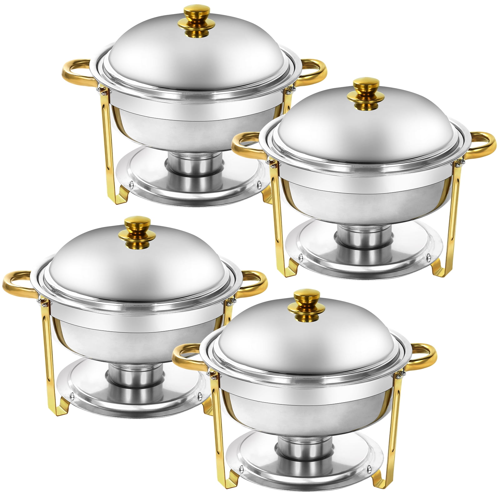Jacgood 4 Pack Golden Round Chafing Dish Buffet Set, 6QT Round Buffet Servers and Warmers Set ...
