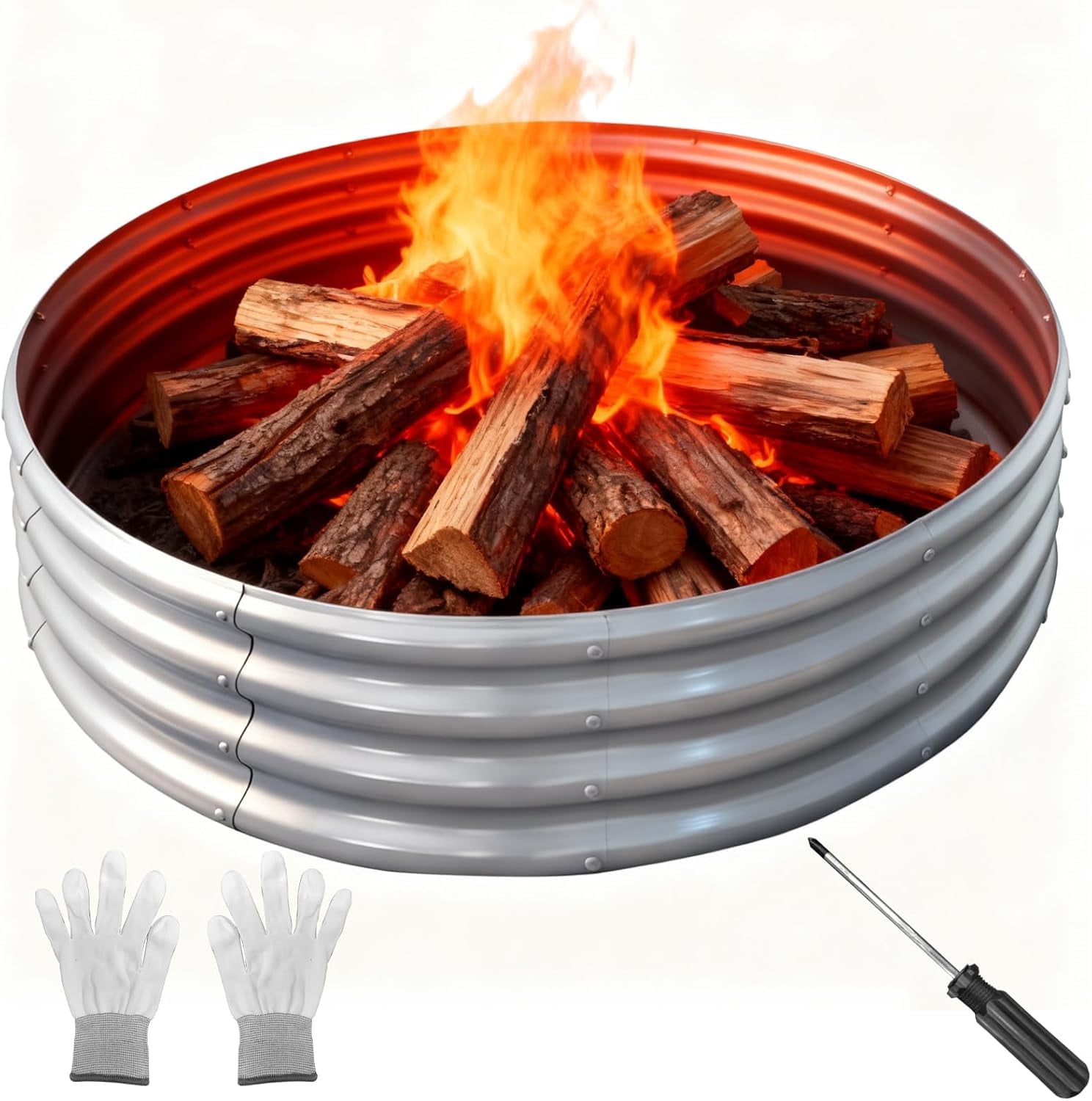 Jacgood 5FT Diameter Camp Fire Ring Pit, Large Round Galvanized Steel ...