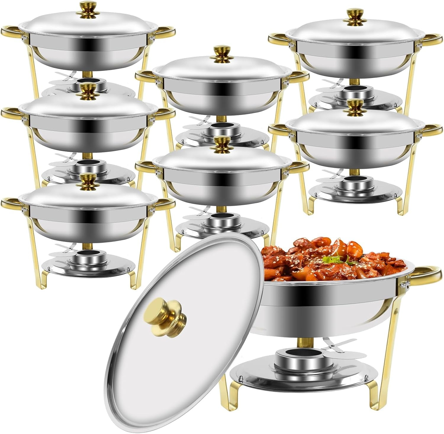 Jacgood 5Qt Chafing Dish for Buffet Set, 8 Pack Catering Food Warmers, Round Dishes Stainless ...