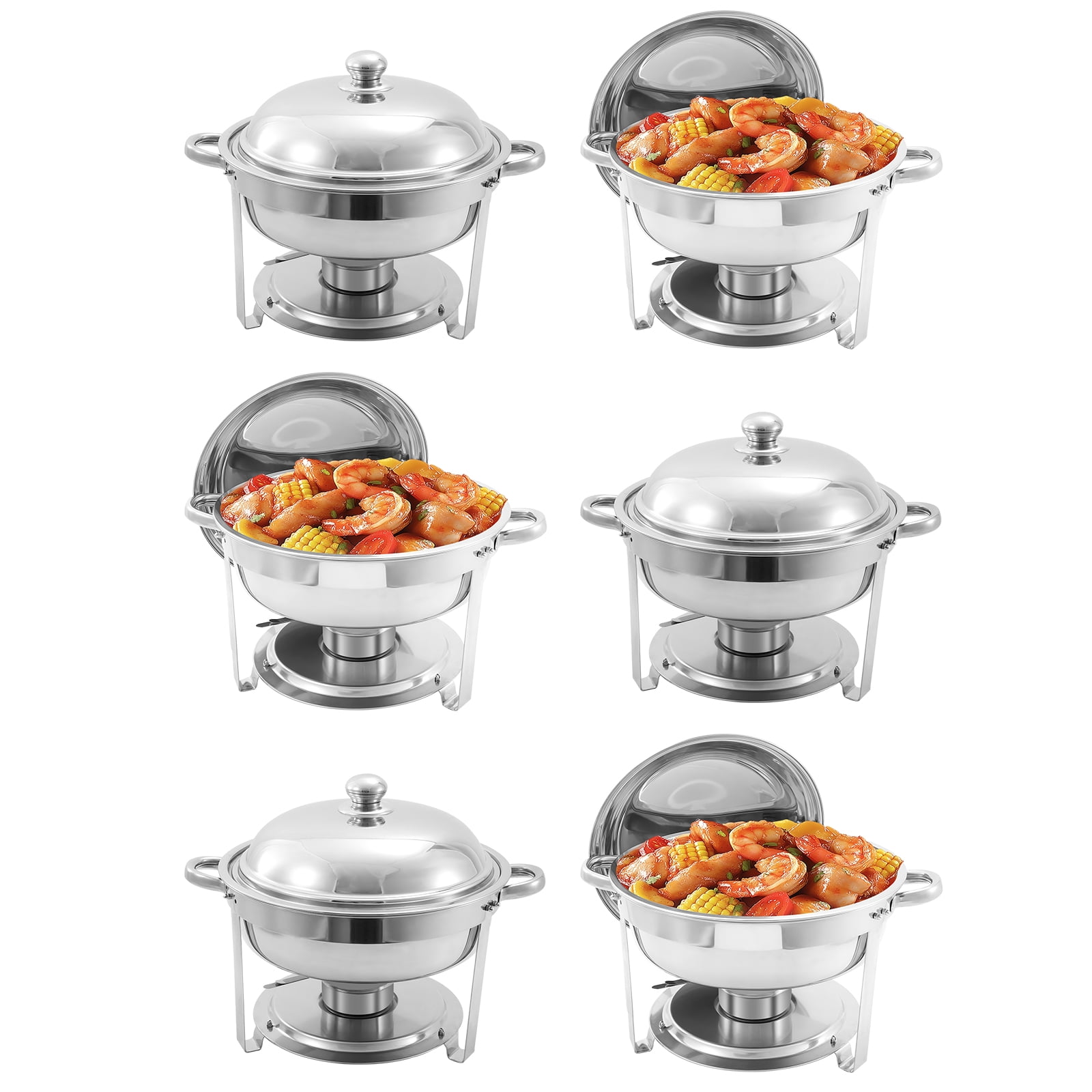 Jacgood 6 Pack 6QT Chafing Dish Buffet Set, Round Buffet Servers and Warmers Set, Silver ...